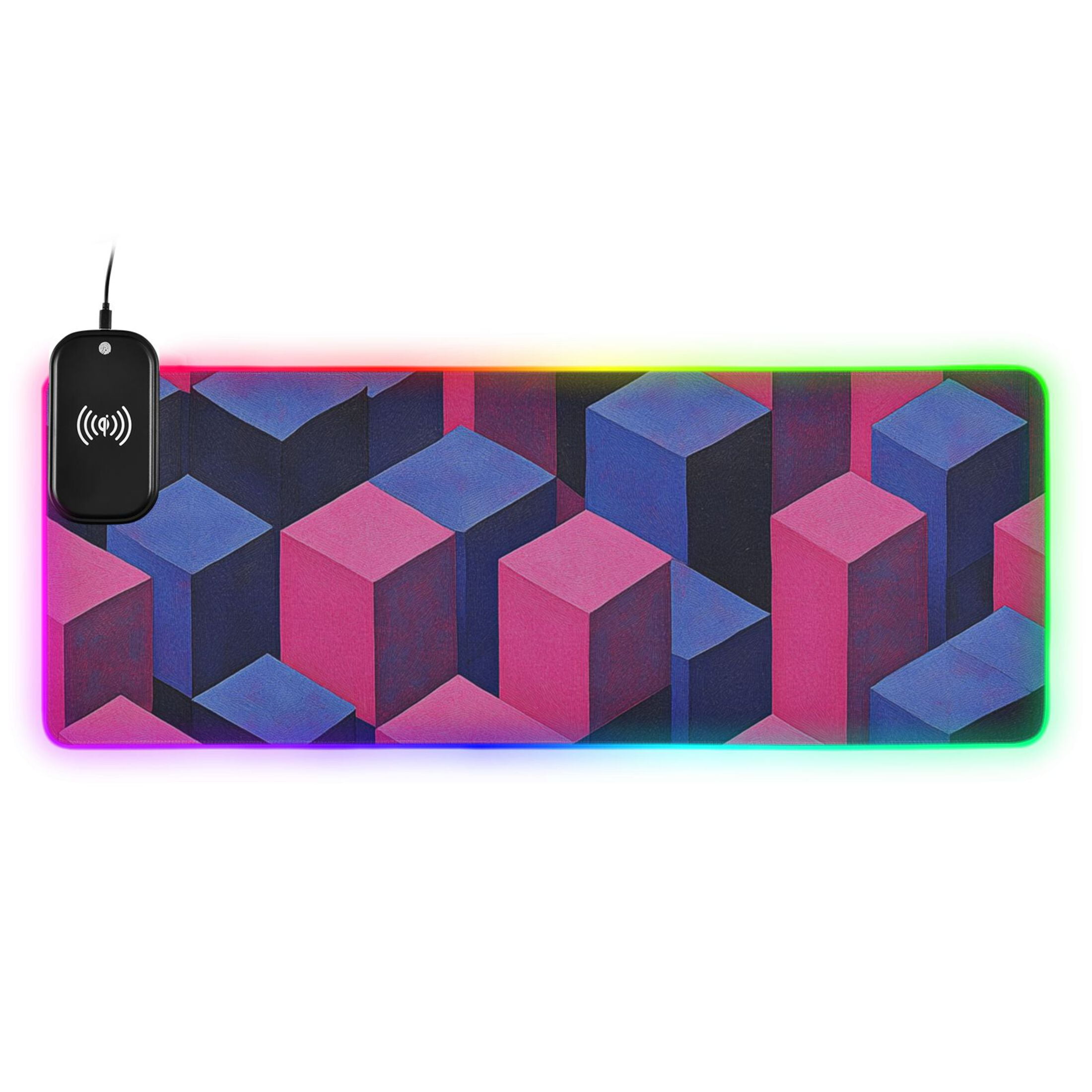 Blue and Pink Square Geometry Wireless Charging RGB Gaming Mouse Pad ...