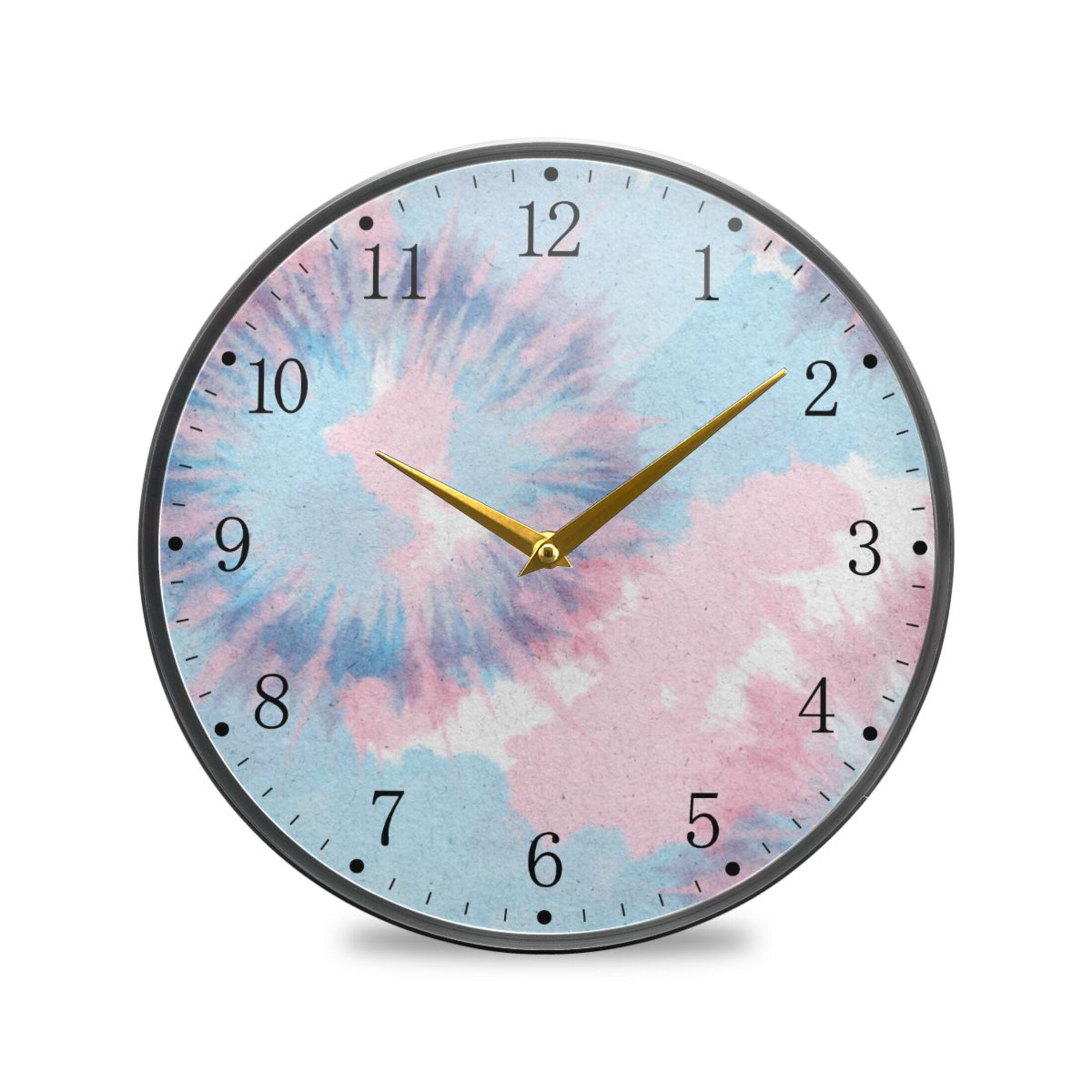 Blue and Pink Tie Dye Acrylic Wall Clocks Quiet Round Clock Battery ...