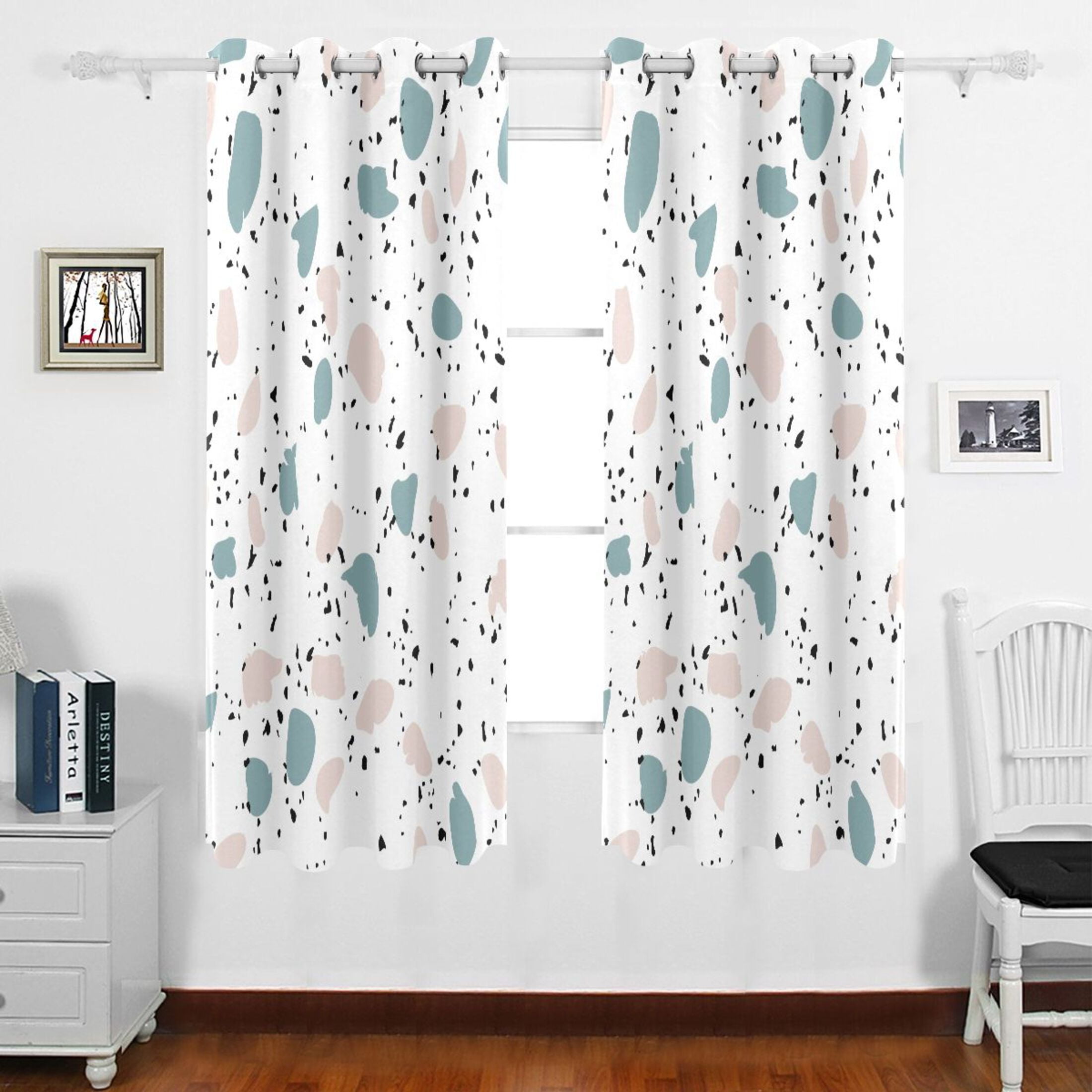 Blue and Pink on White Grommet Blackout Curtains Thermal Insulated ...