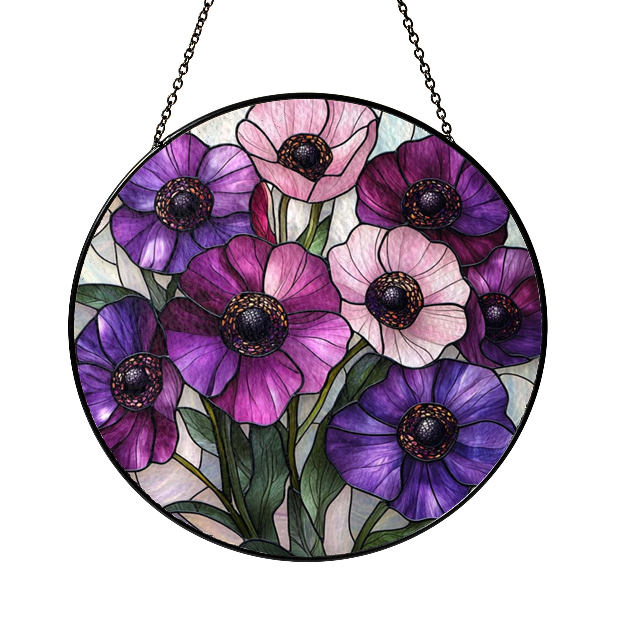 Blue and Purple Anemone Flower Stained Glass Suncatcher – Window ...