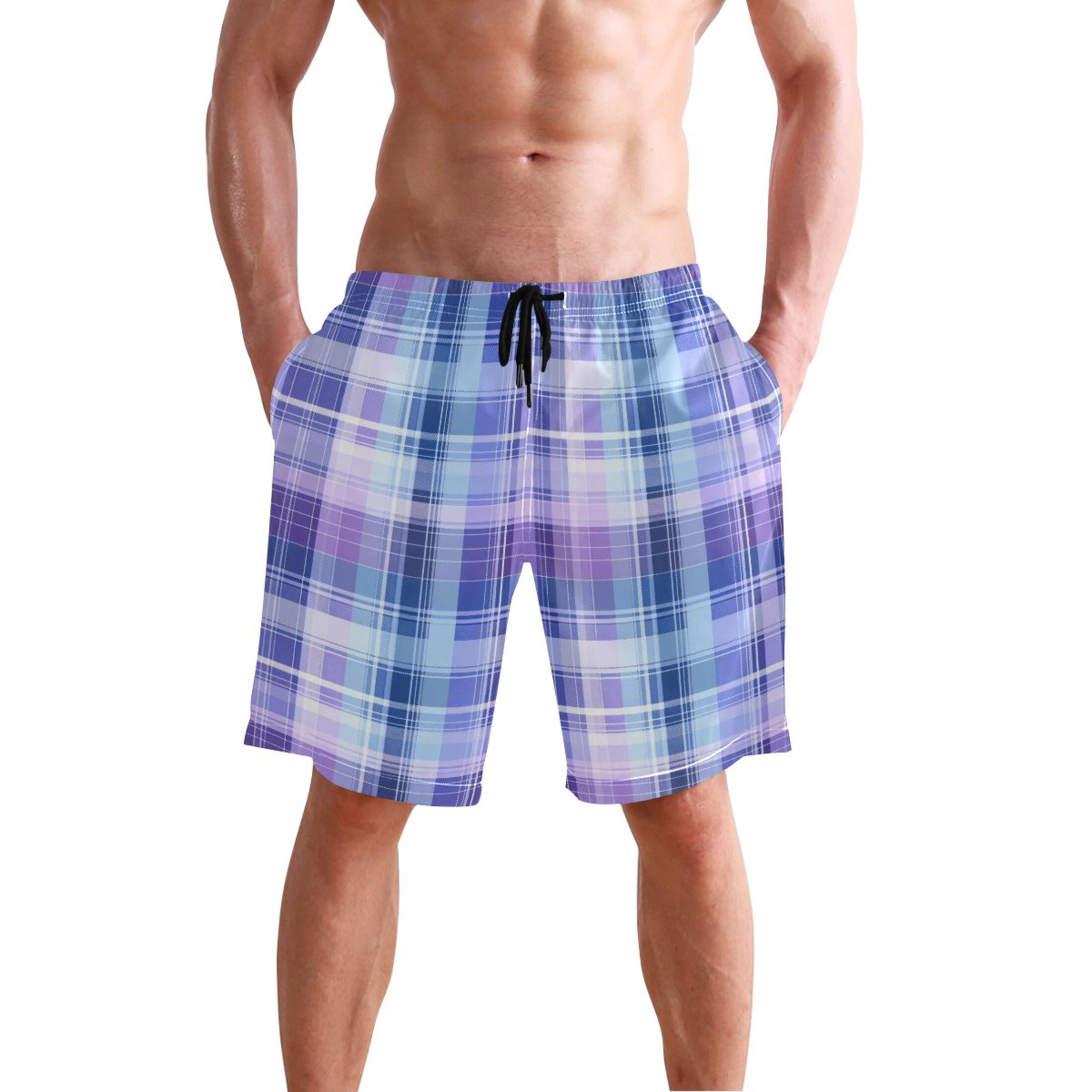 Blue and Purple Checkerboard Pattern Men's Swim Trunks Beach Shorts ...