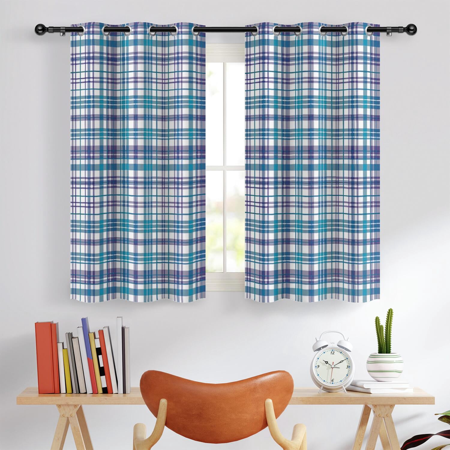 Blue and Purple Checkered Pattern Blackout Curtains,Triple Weaved ...