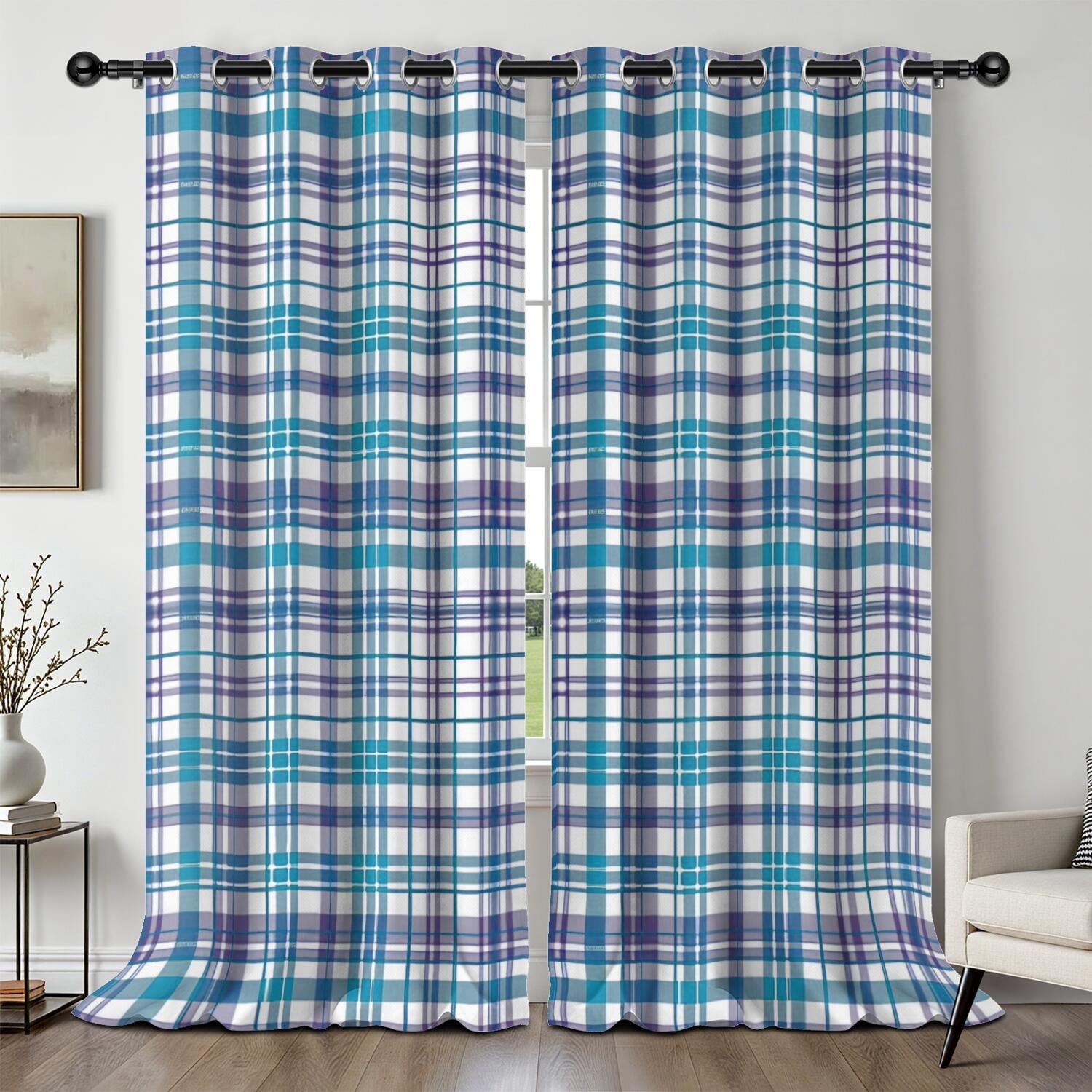 Blue and Purple Checkered Pattern Blackout Curtains,Triple Weaved ...