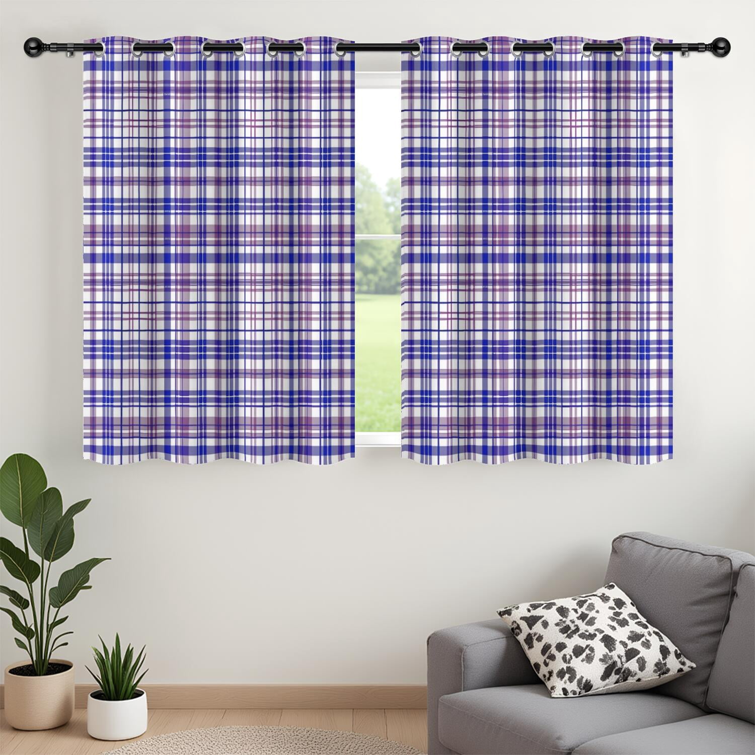 Blue and Purple Checkered Pattern Blackout Curtains,Triple Weaved ...