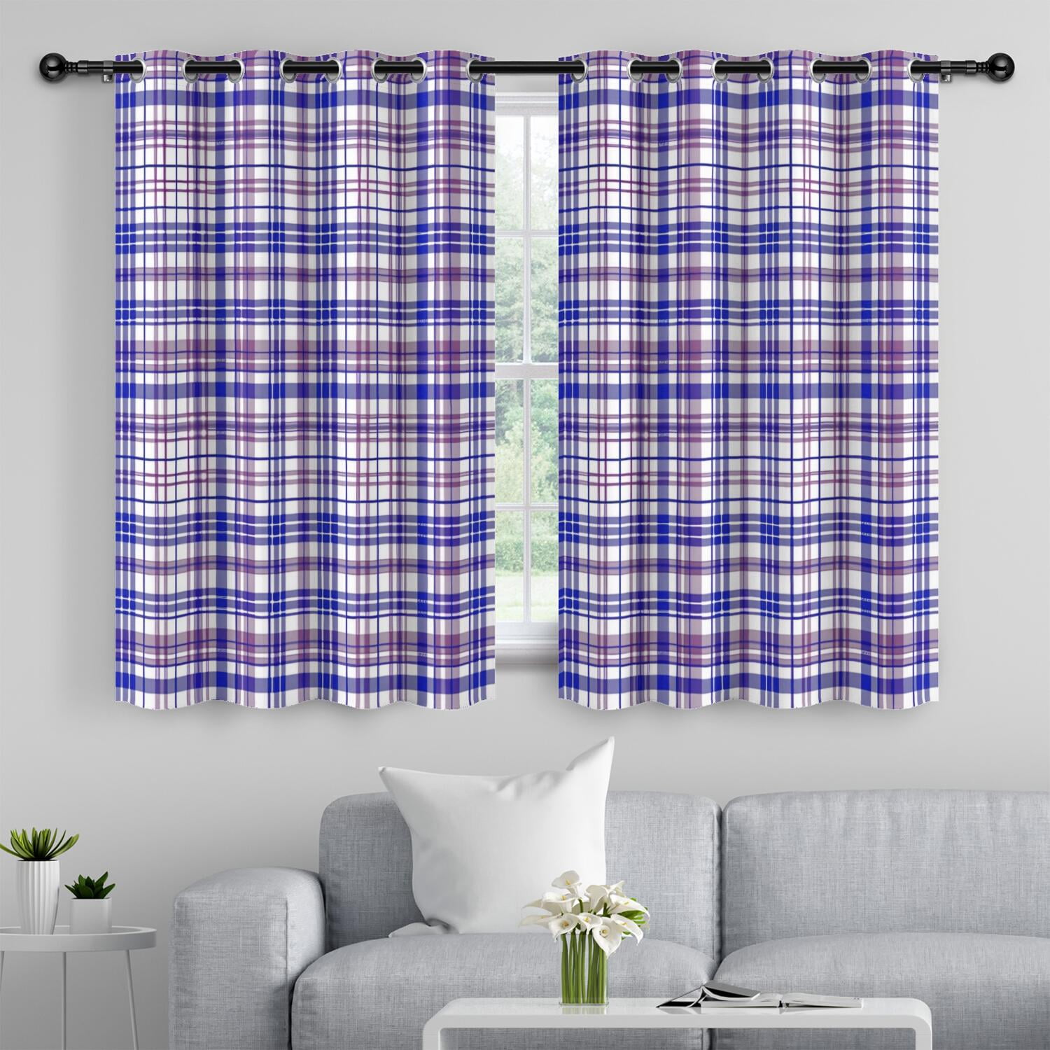 Blue and Purple Checkered Pattern Blackout Curtains,Triple Weaved ...