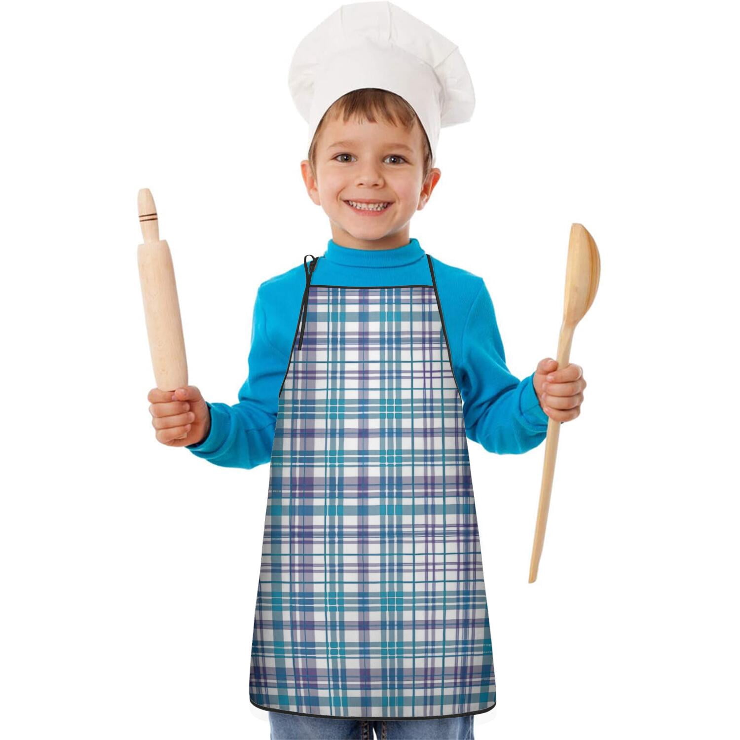 Blue and Purple Checkered Pattern Teens Aprons, Adjustable Neck Strap ...
