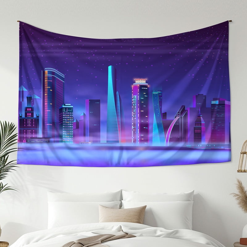 Blue and Purple City Tapestry, Futuristic Landscape Tapestry, Living ...