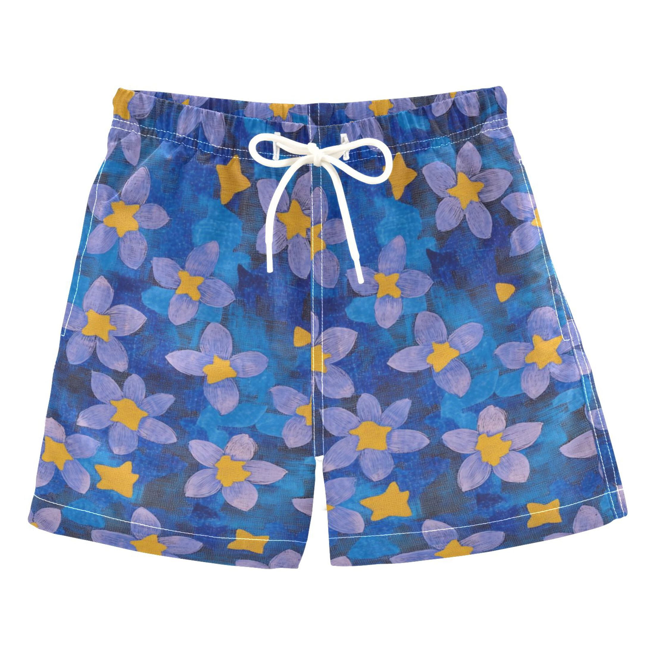 Blue and Purple Flowers Boys Swim Trunks Quick Dry Boy Swim Shorts for ...