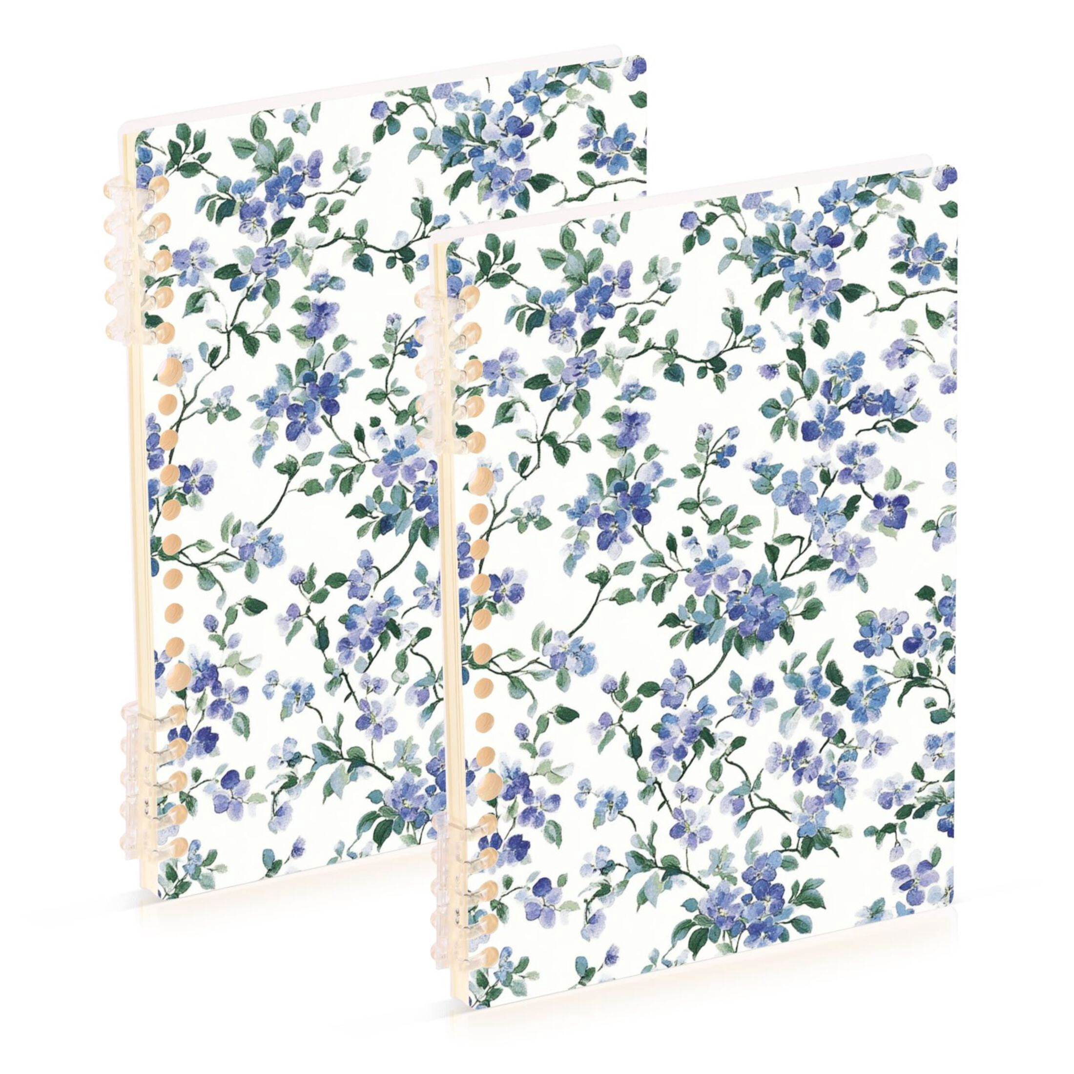 Blue and Purple Flowers Leaves Watercolor Notebook Detachable Coil ...