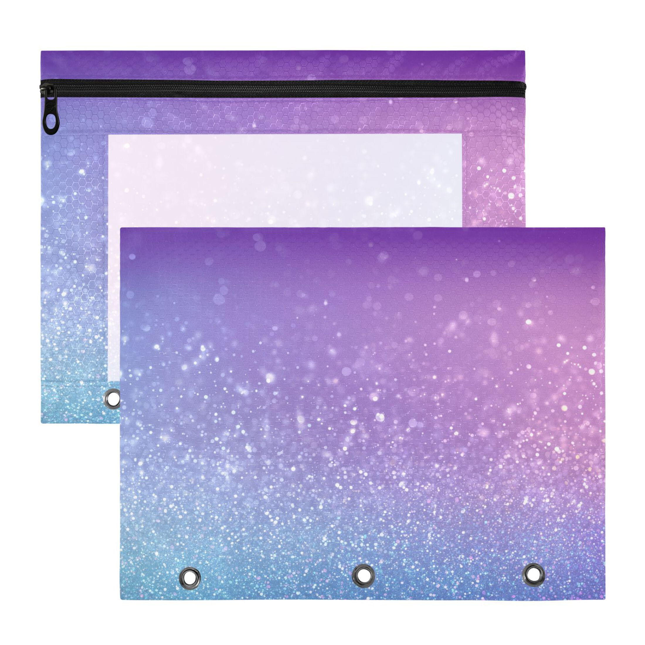 Blue and Purple Gardient Glitter 3-Ring Binder Pocket with Zipper ...