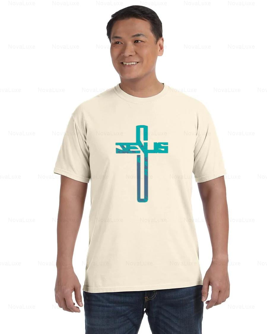 Blue and Purple Jesus Cross Comfort Color T-Shirt Colorful Spiritual ...