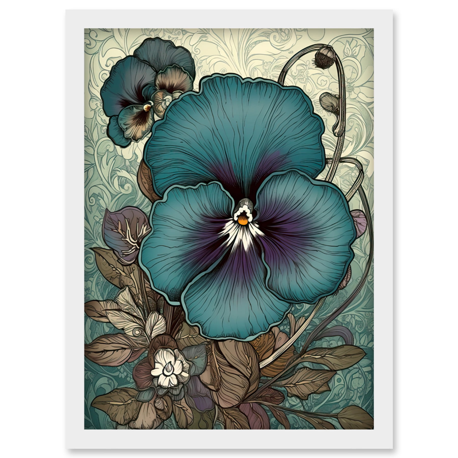 Blue and Purple Pansy Flower and Floral Patterns Artwork Framed Wall ...