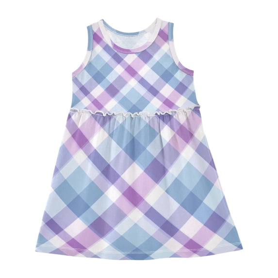 Blue and Purple Rhombus Pattern Sleeveless Dress A-Line One-Piece Dress ...