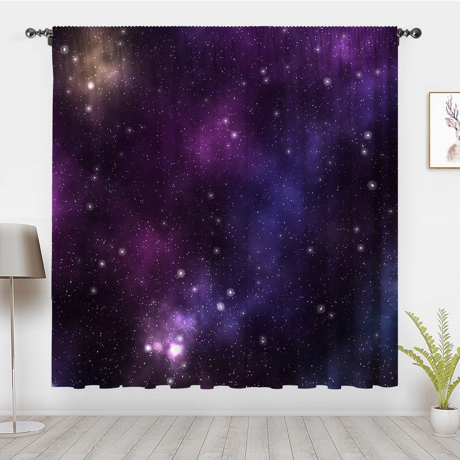 Blue and Purple Starry Sky Curtains, Universe Galaxy Outer Space Nebula ...
