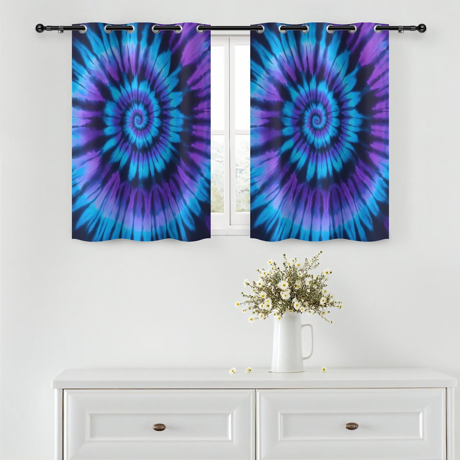 Blue and Purple Tie Dye Pattern Blackout Curtains,Triple Weaved Fabric ...