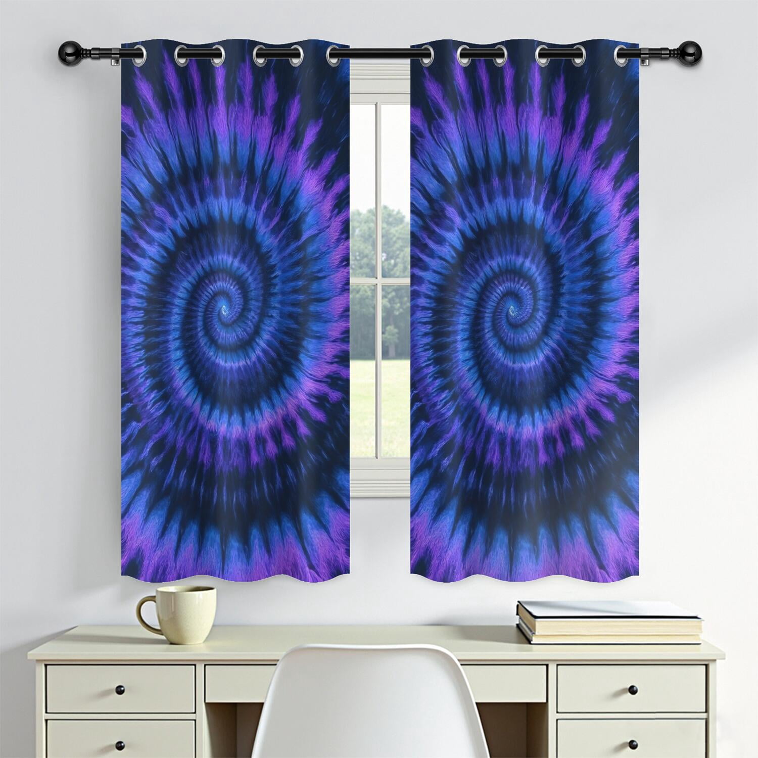 Blue and Purple Tie Dye Pattern Blackout Curtains,Triple Weaved Fabric ...