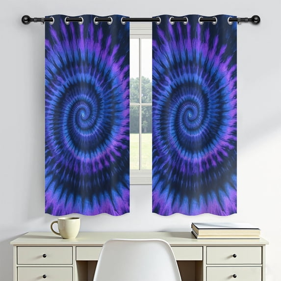 Blue and Purple Tie Dye Pattern Blackout Curtains,Triple Weaved Fabric ...