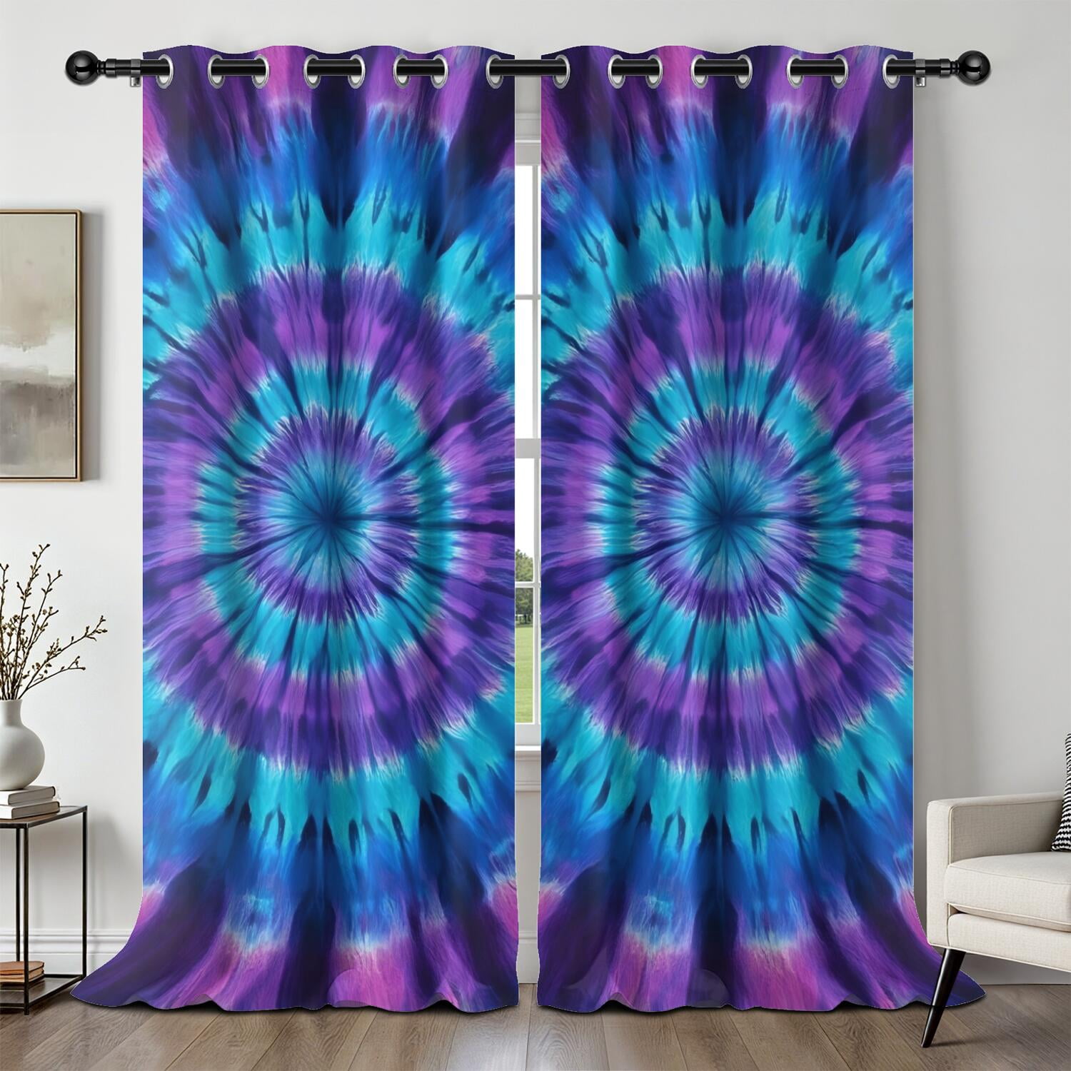 Blue and Purple Tie Dye Pattern Blackout Curtains,Triple Weaved Fabric ...