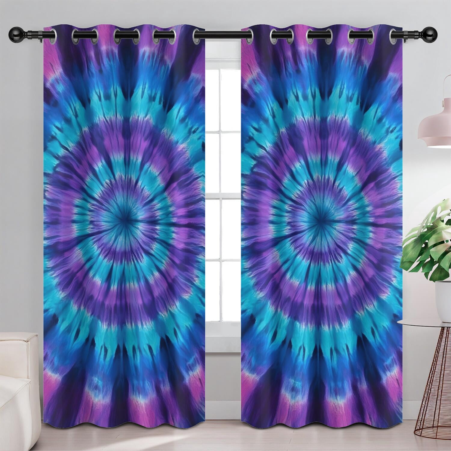 Blue and Purple Tie Dye Pattern Blackout Curtains,Triple Weaved Fabric ...