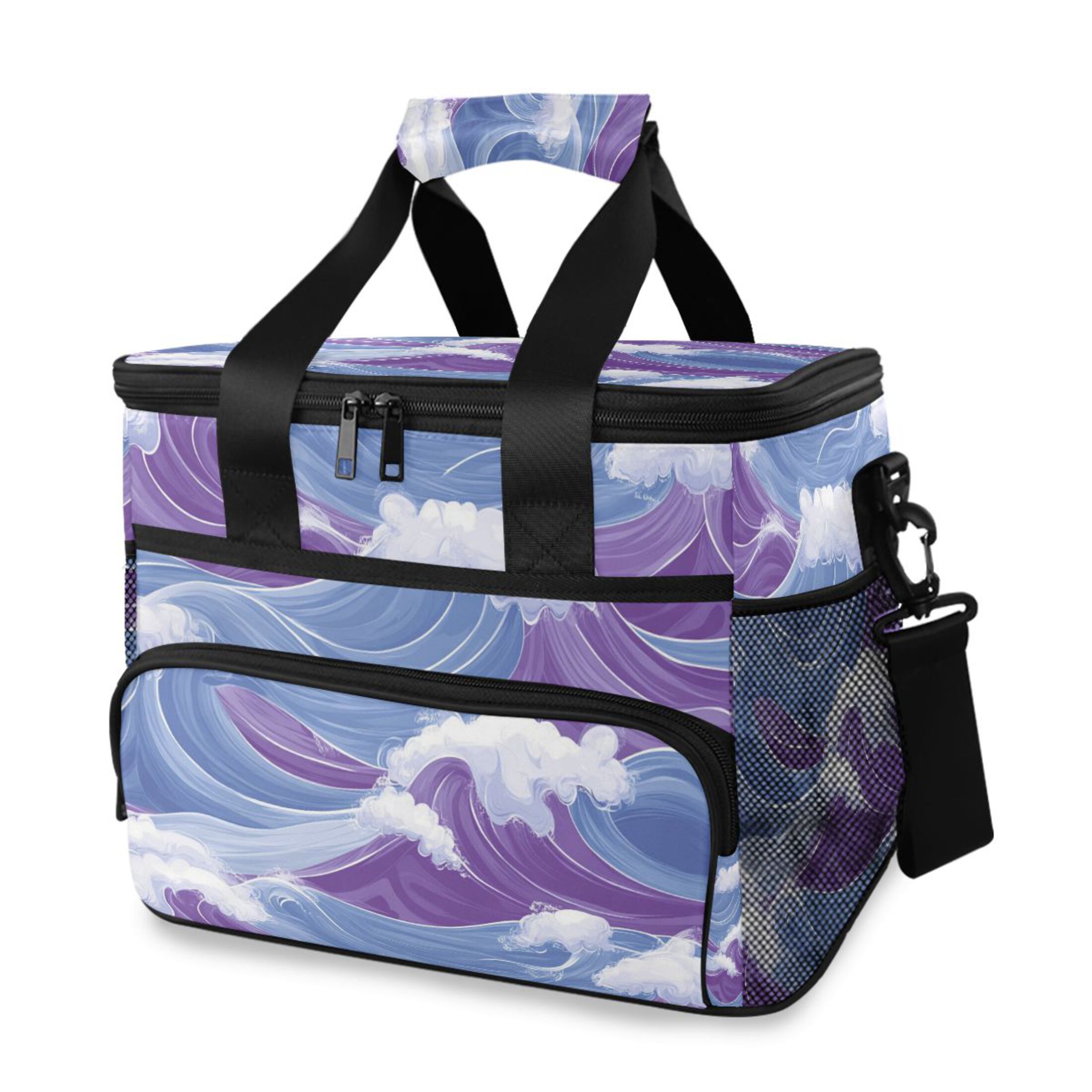 Blue and Purple Wave Insulated Lunch Bag 15L Cooler Box for Women Men ...