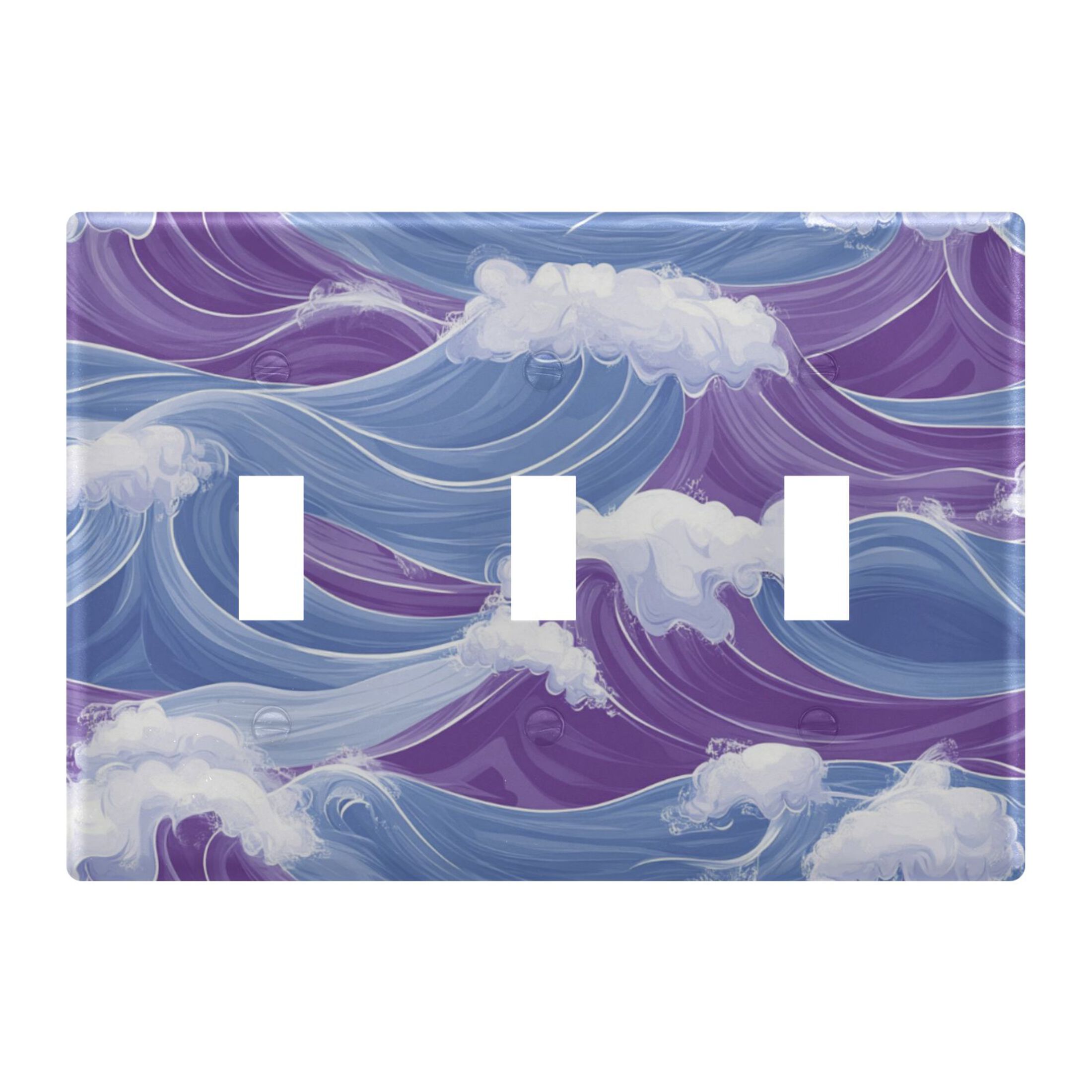 Blue and Purple Wave Light Switch Cover Decorative 3 Gang Wall Plate ...