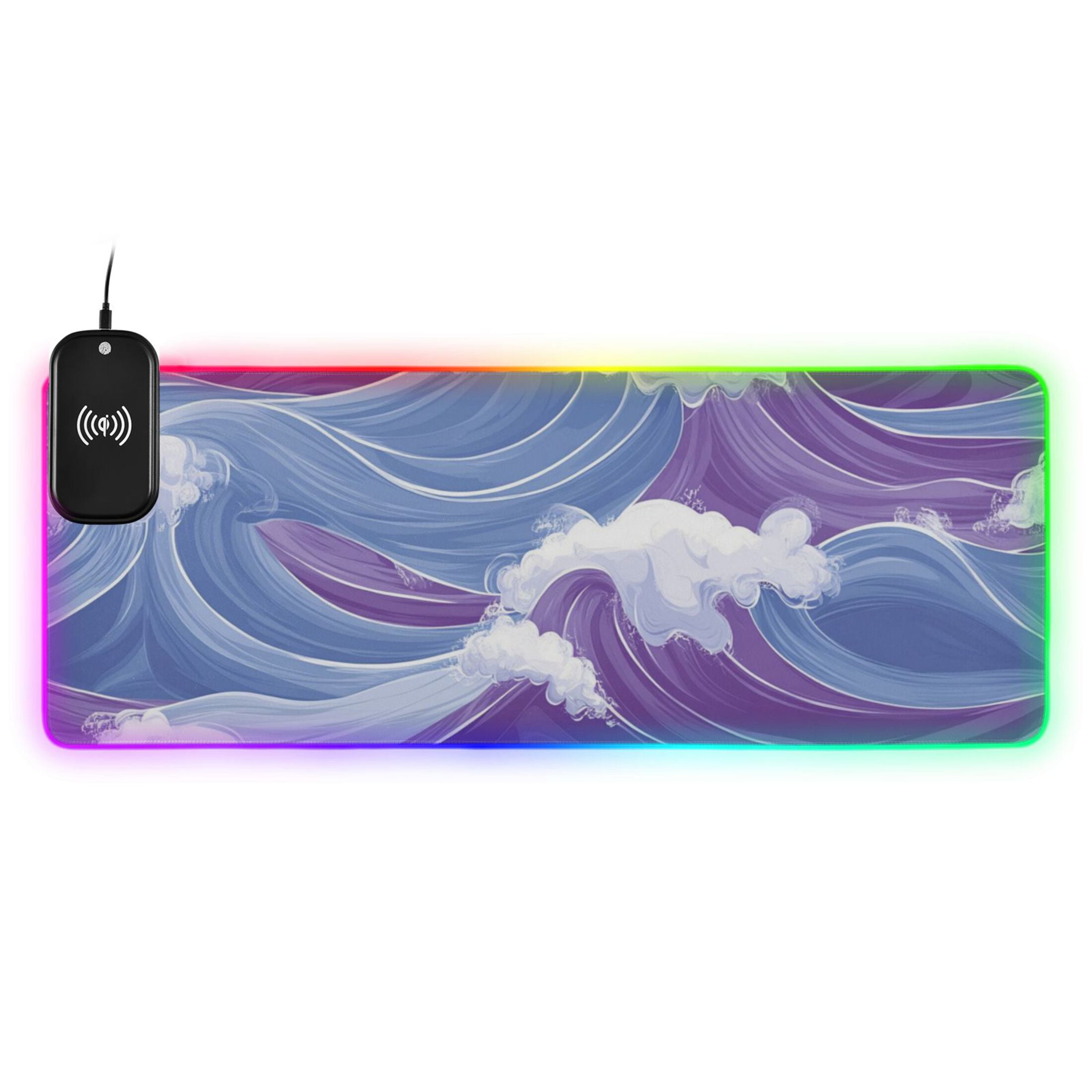 Blue and Purple Wave Wireless Charging RGB Gaming Mouse Pad Large ...