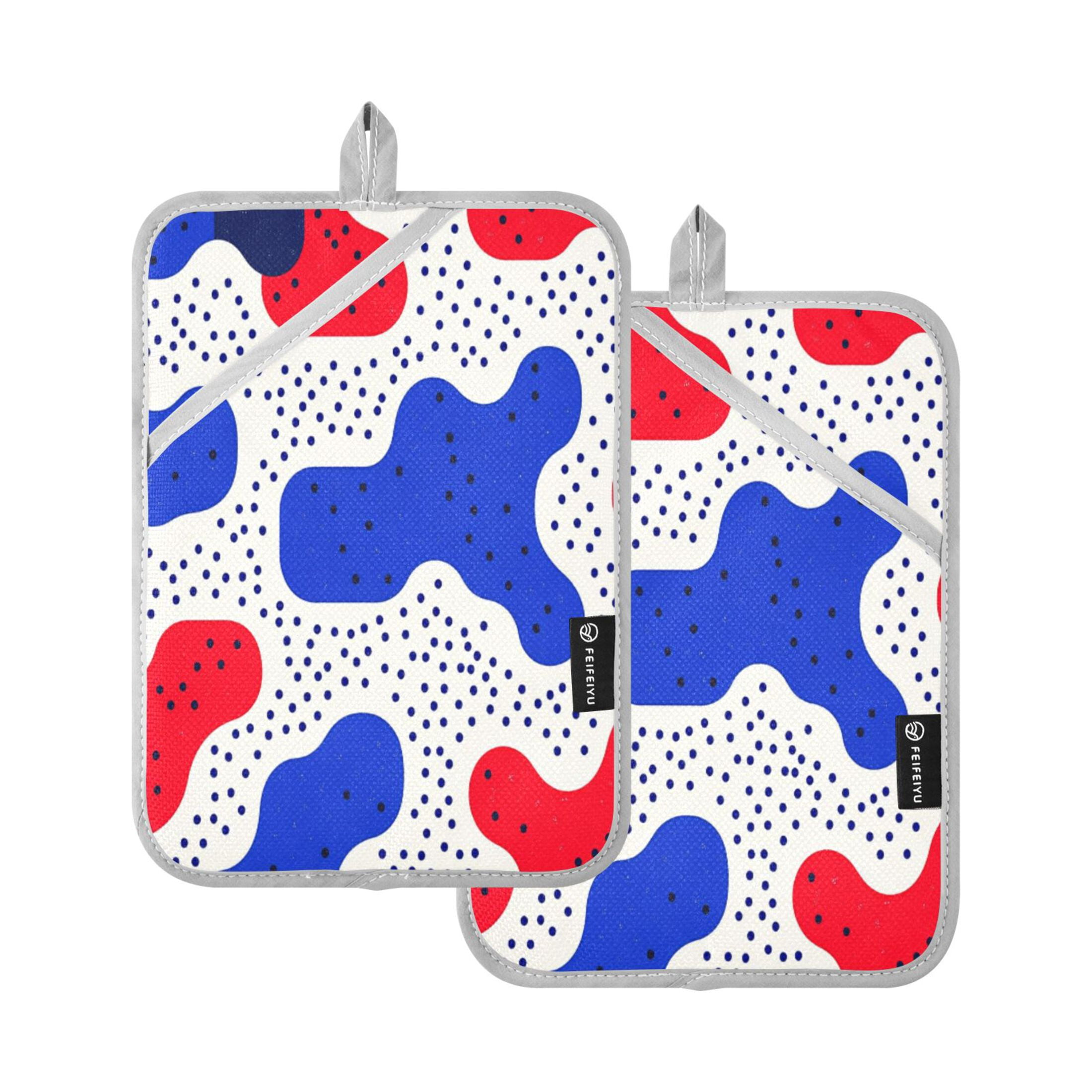 Blue and Red Abstract 7x9.8in Pot Holder Set Heat-Resistant Oven Hot ...