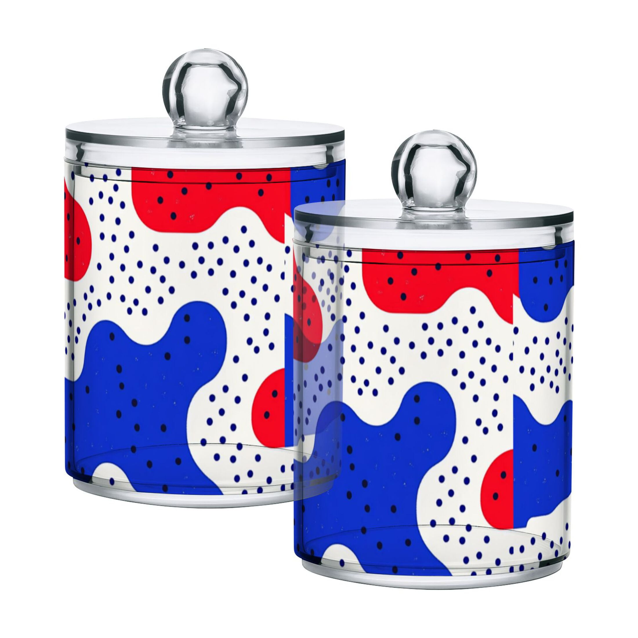Blue and Red Abstract Cotton Swabs Cans Translucent Plastic Canisters Dustproof Lid for Bathroom ...