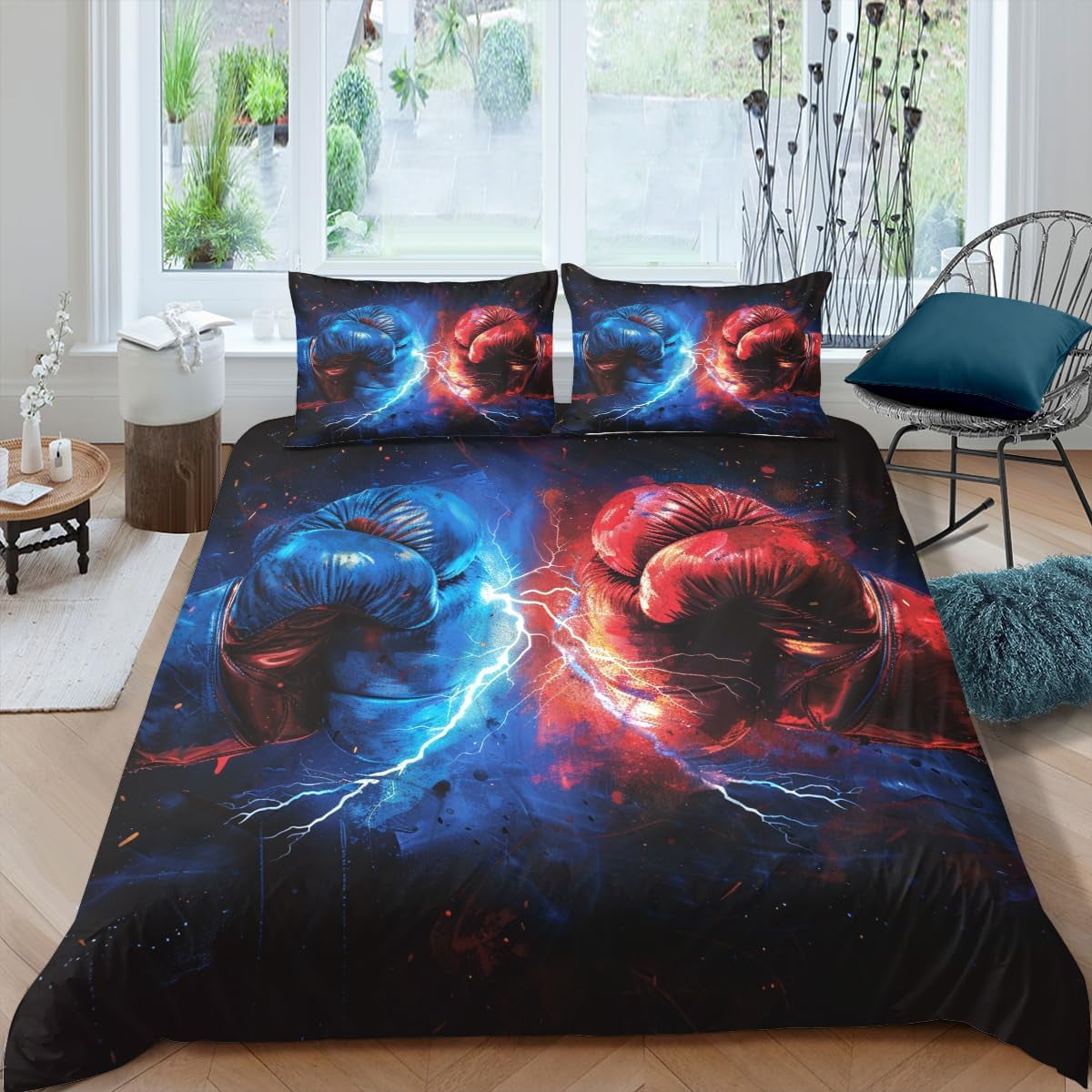Blue and Red Boxing Duvet Cover Boys Box Gloves Bedding Sets Tie Dye ...