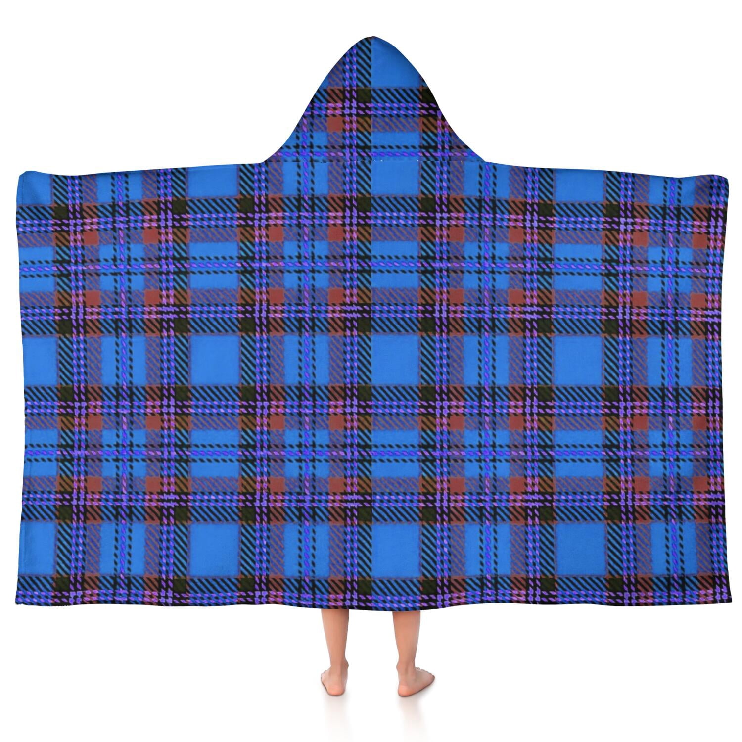 Blue and Red Checkered Pattern Teens Hooded Bath Towel Wrap for Ages 3 ...
