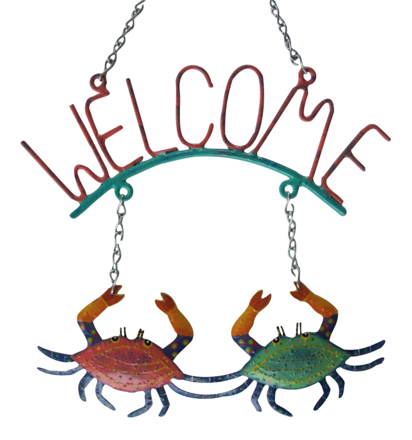 Blue and Red Crabs Welcome Sign Haitian Metal Wall Art 20 Inches ...