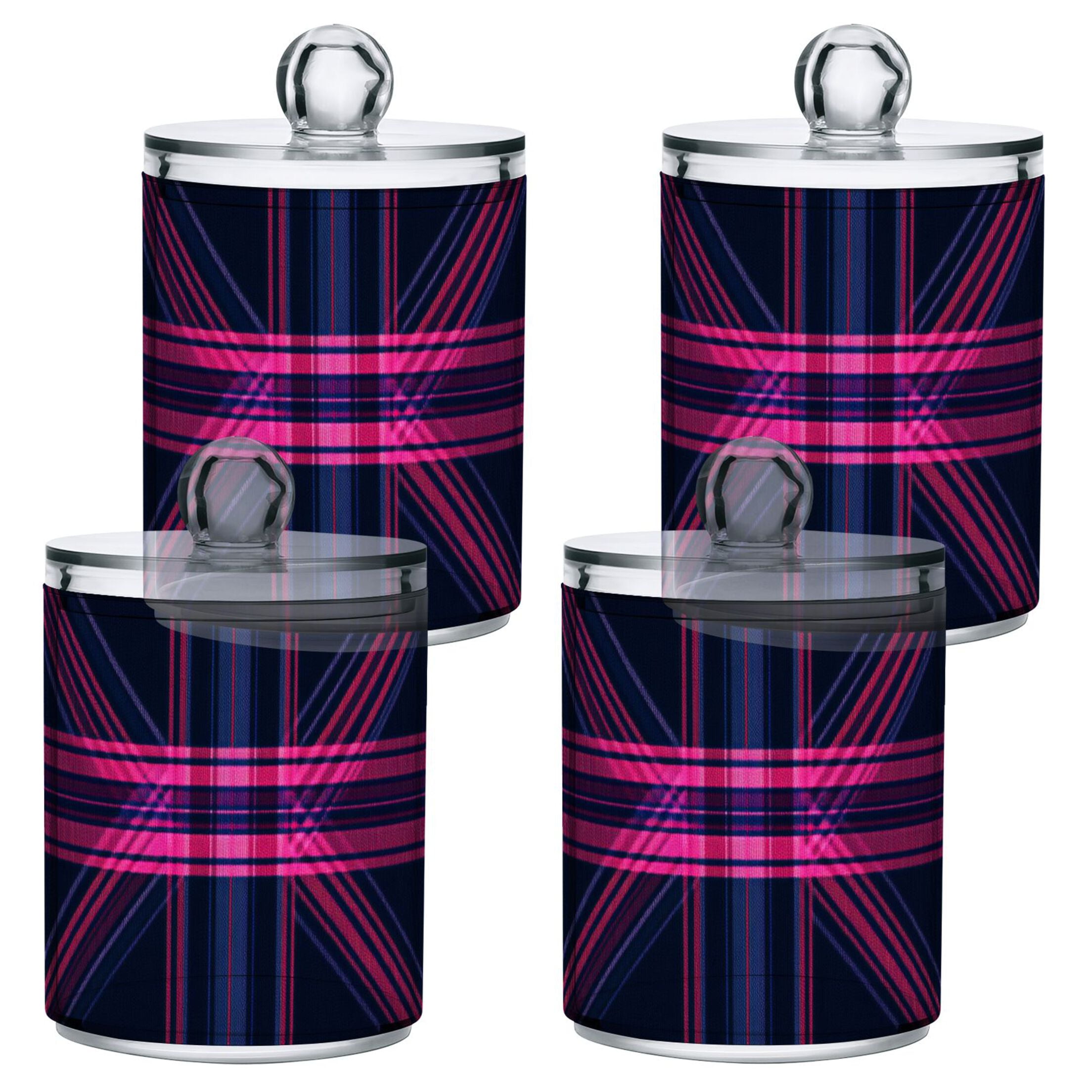 Blue and Red Diagonal Plaid Translucent Plastic Cans Storage Canisters ...