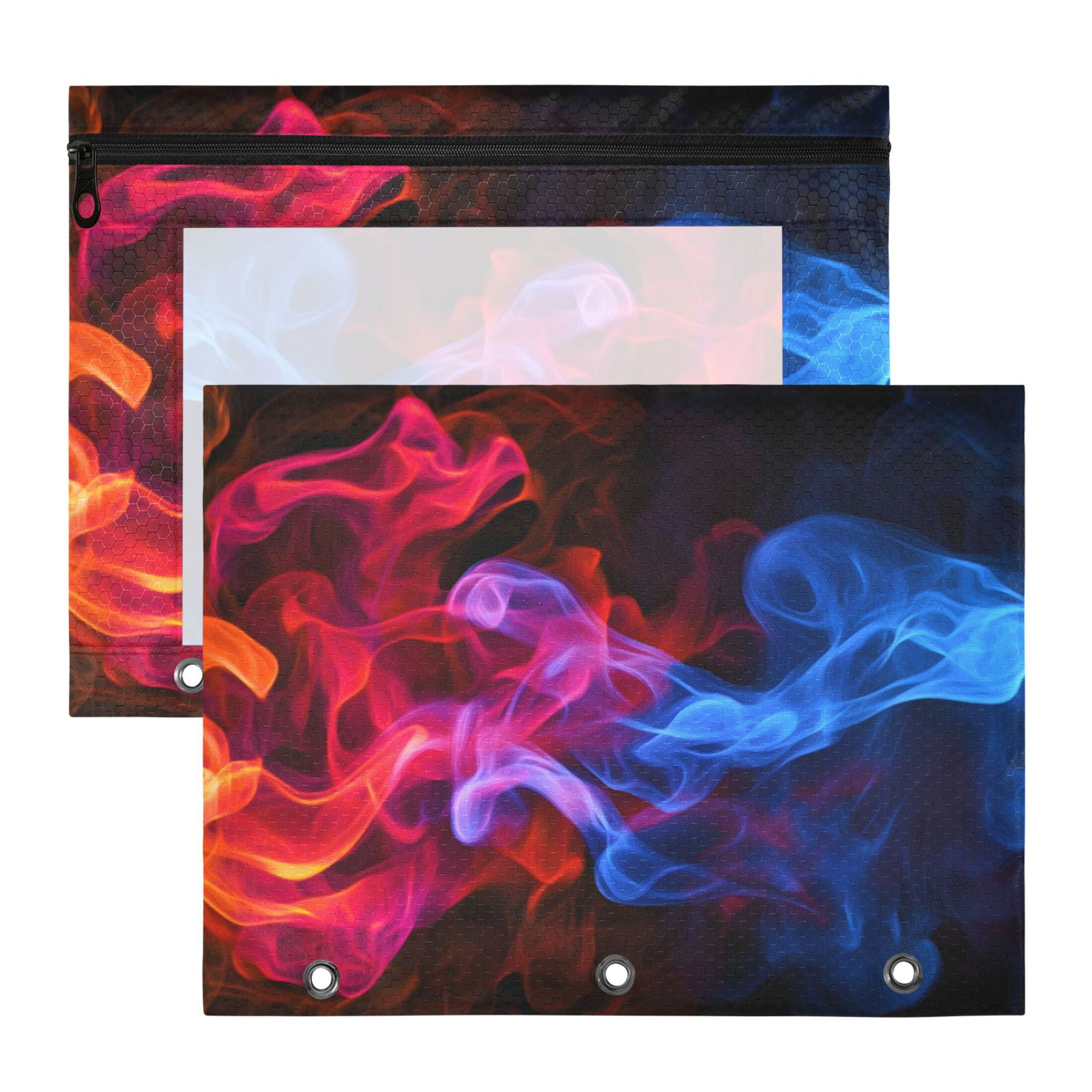 Blue and Red Flame Mixture 3-Ring Binder Pouches A4 Size Zipper Pocket ...