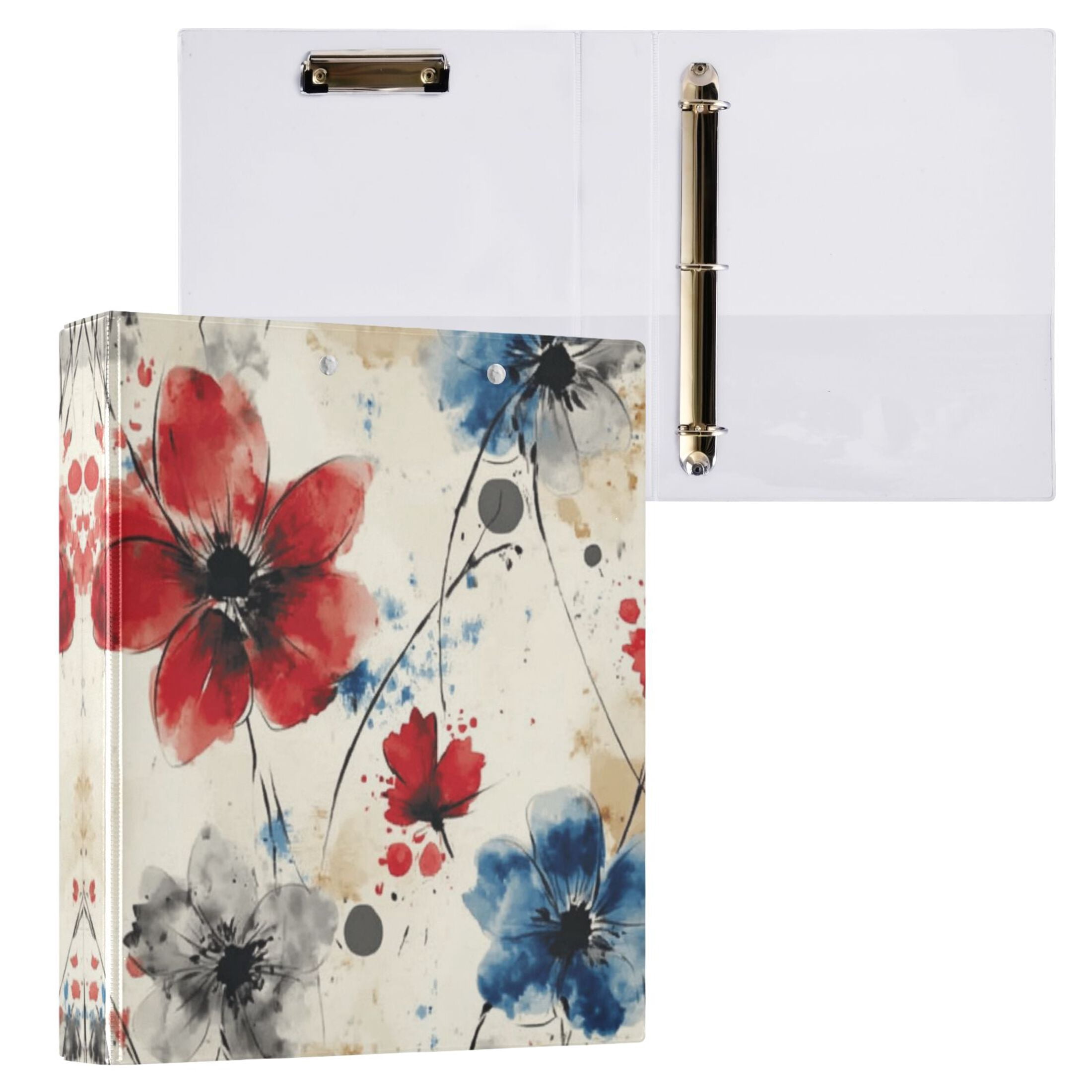 Blue and Red Flowers 3 Ring Hardcover Binders 1.5in Round Rings for ...