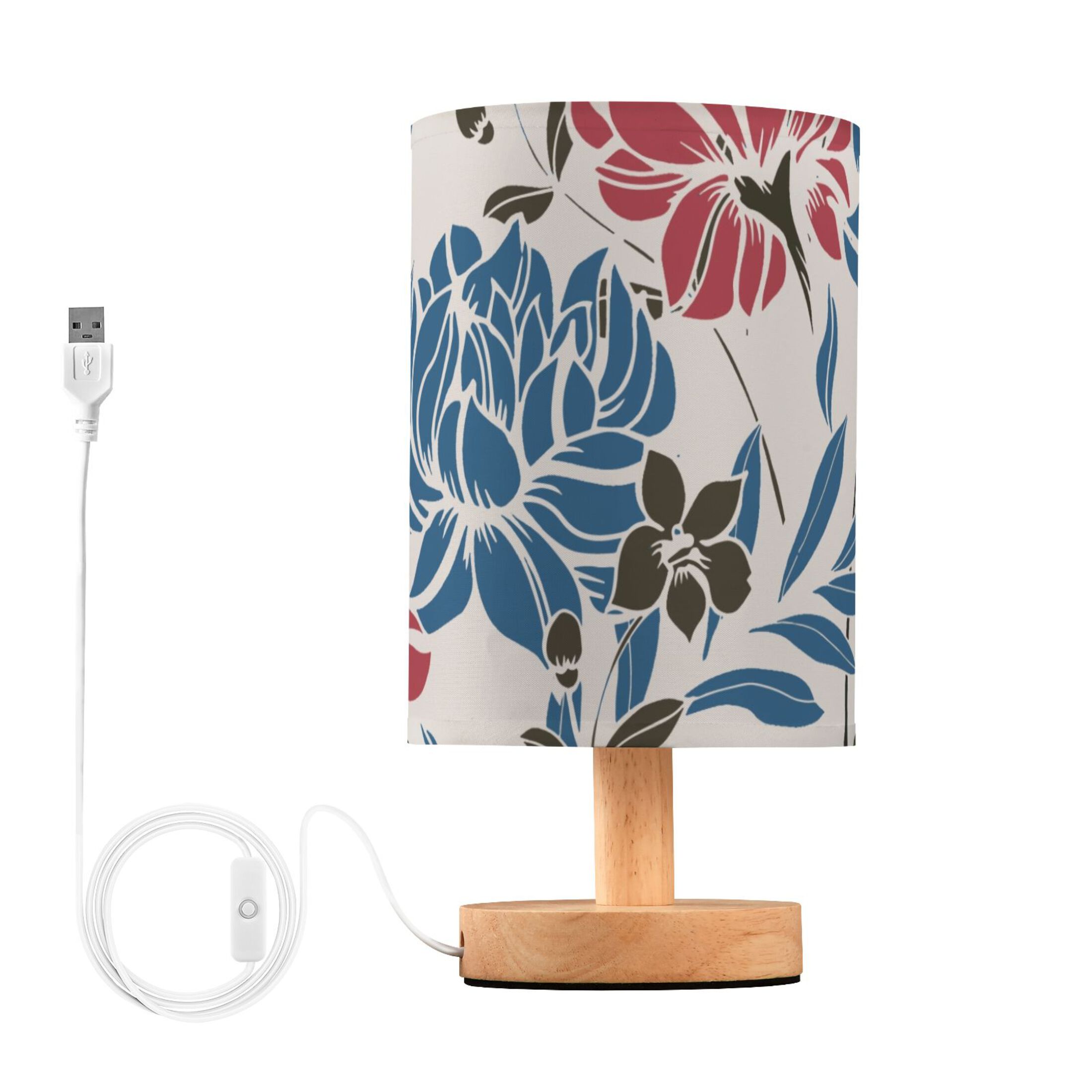 Blue and Red Flowers Bedside Table Lamp LED Warm Lights with USB ...