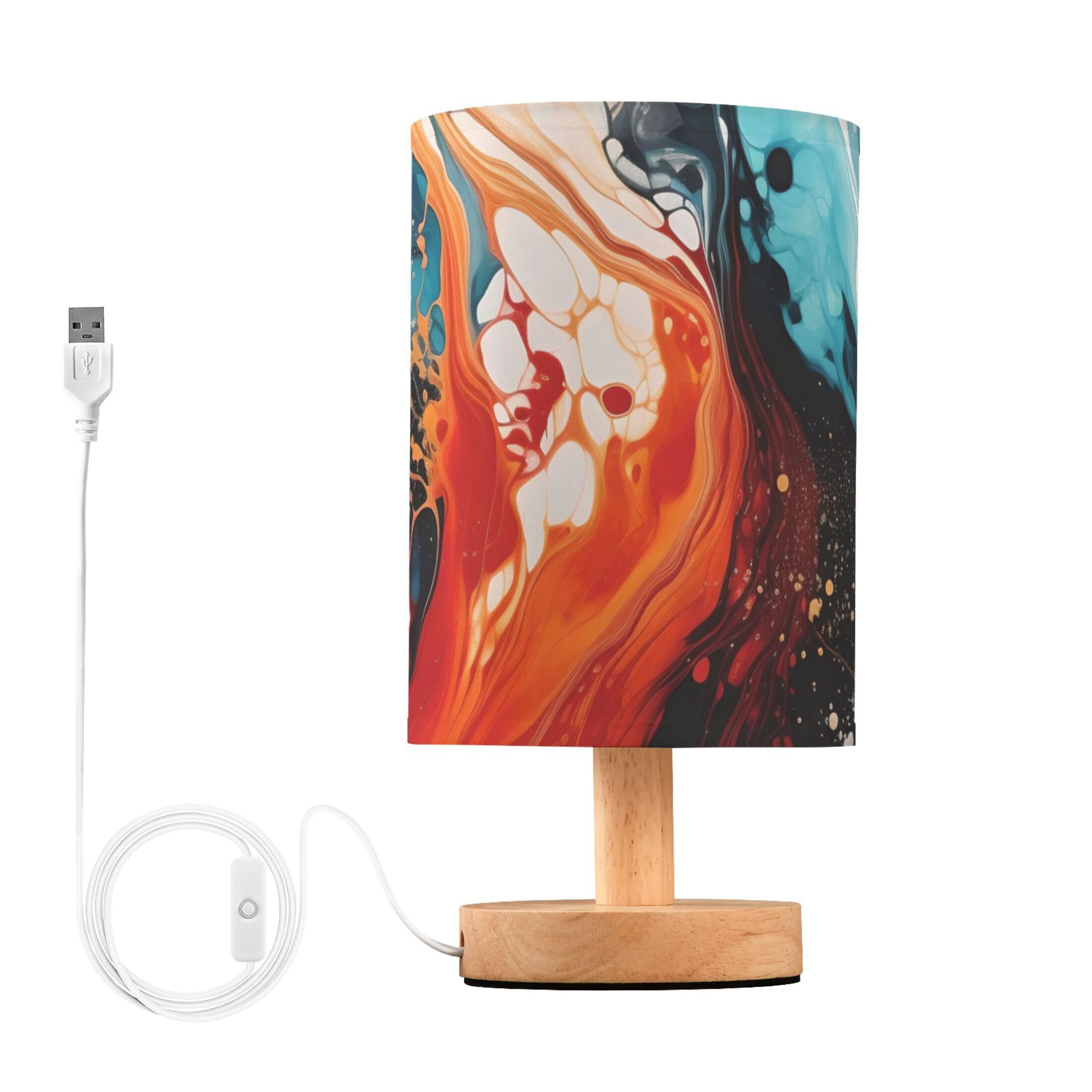 Blue and Red Marble Bedside Table Lamp LED Warm Lights with USB ...