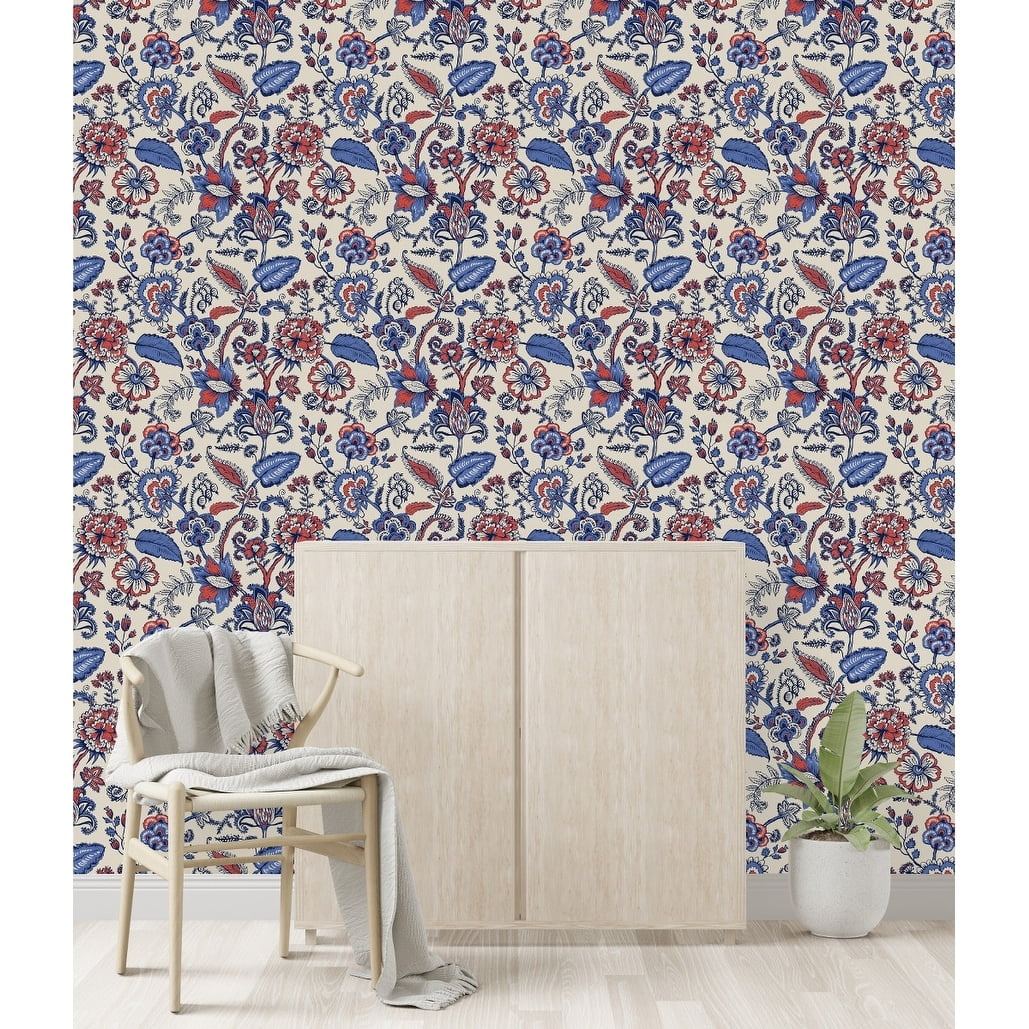 Blue and Red Pattern Wallpaper Pre-Pasted - 25"W x 225"H - Walmart.com