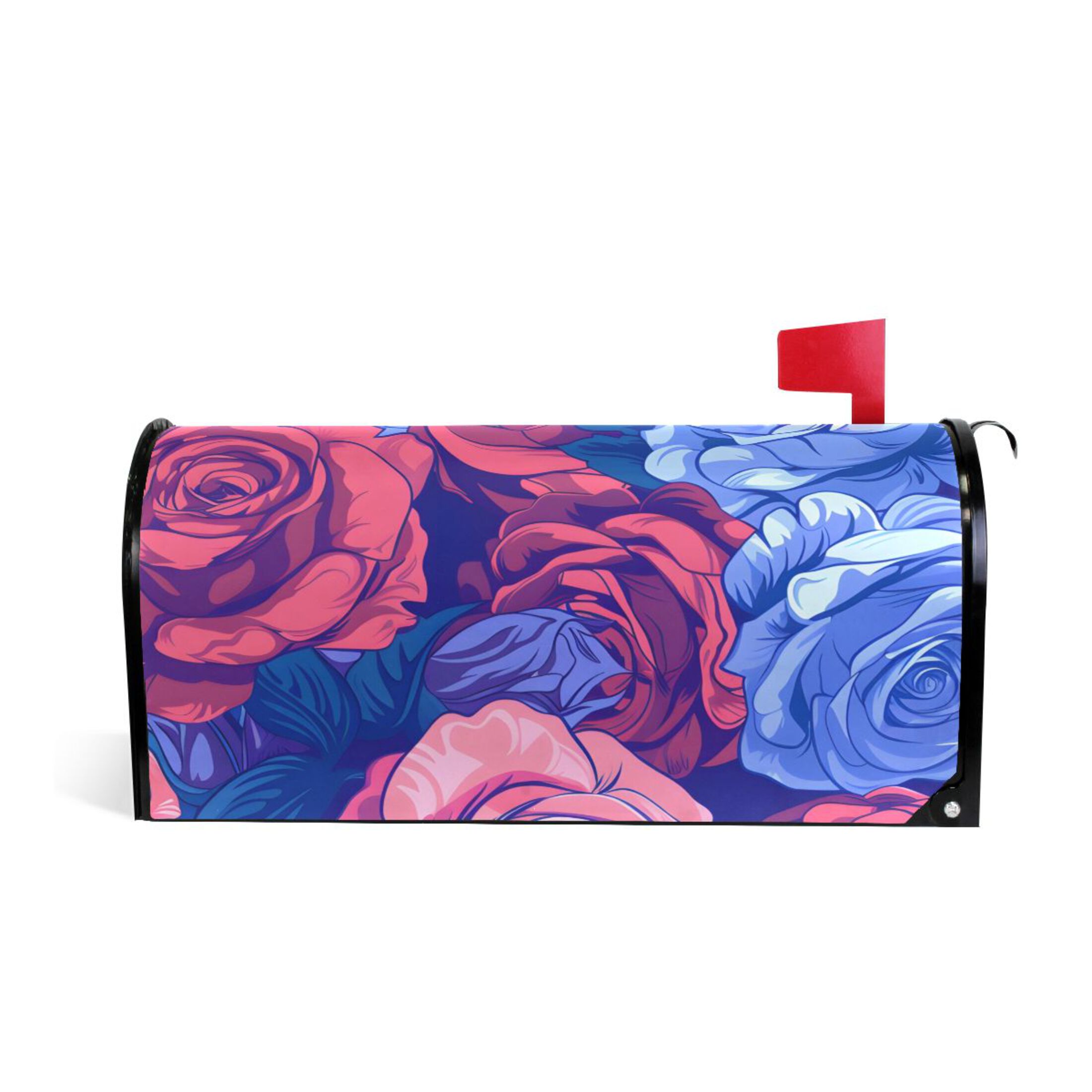 Blue and Red Roses Flower Magnetic Mailbox Covers Post Box Wraps Garden ...
