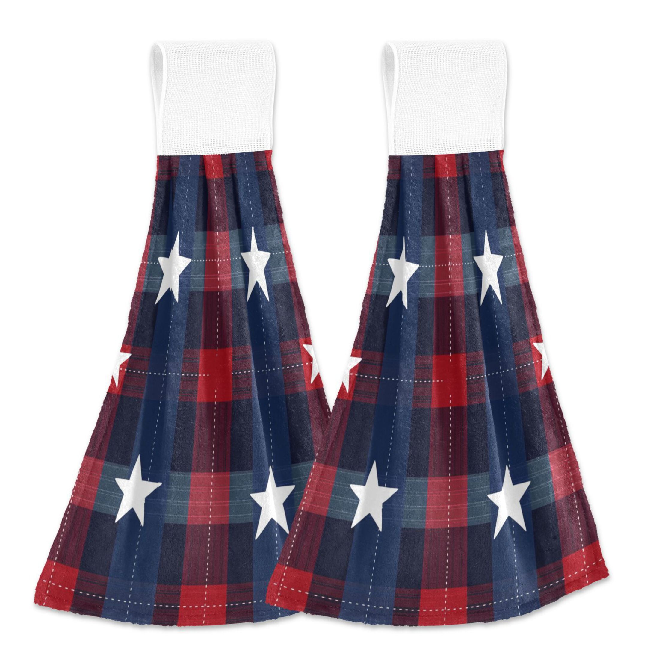 Blue and Red Tartan Plaids Stars Hanging Towels with Loop Hand Towels ...