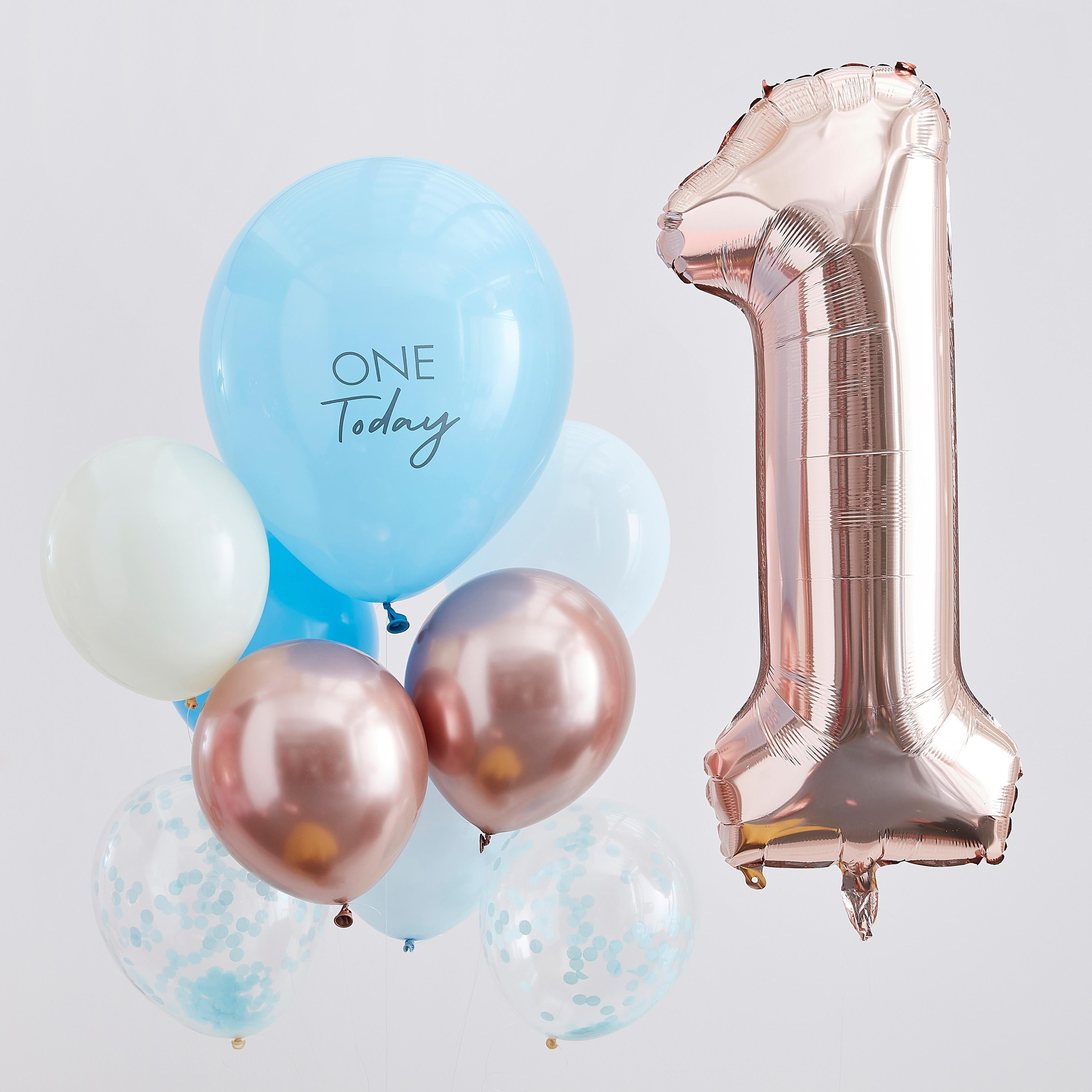 Blue and Rose Gold First Birthday Balloons - Walmart.com