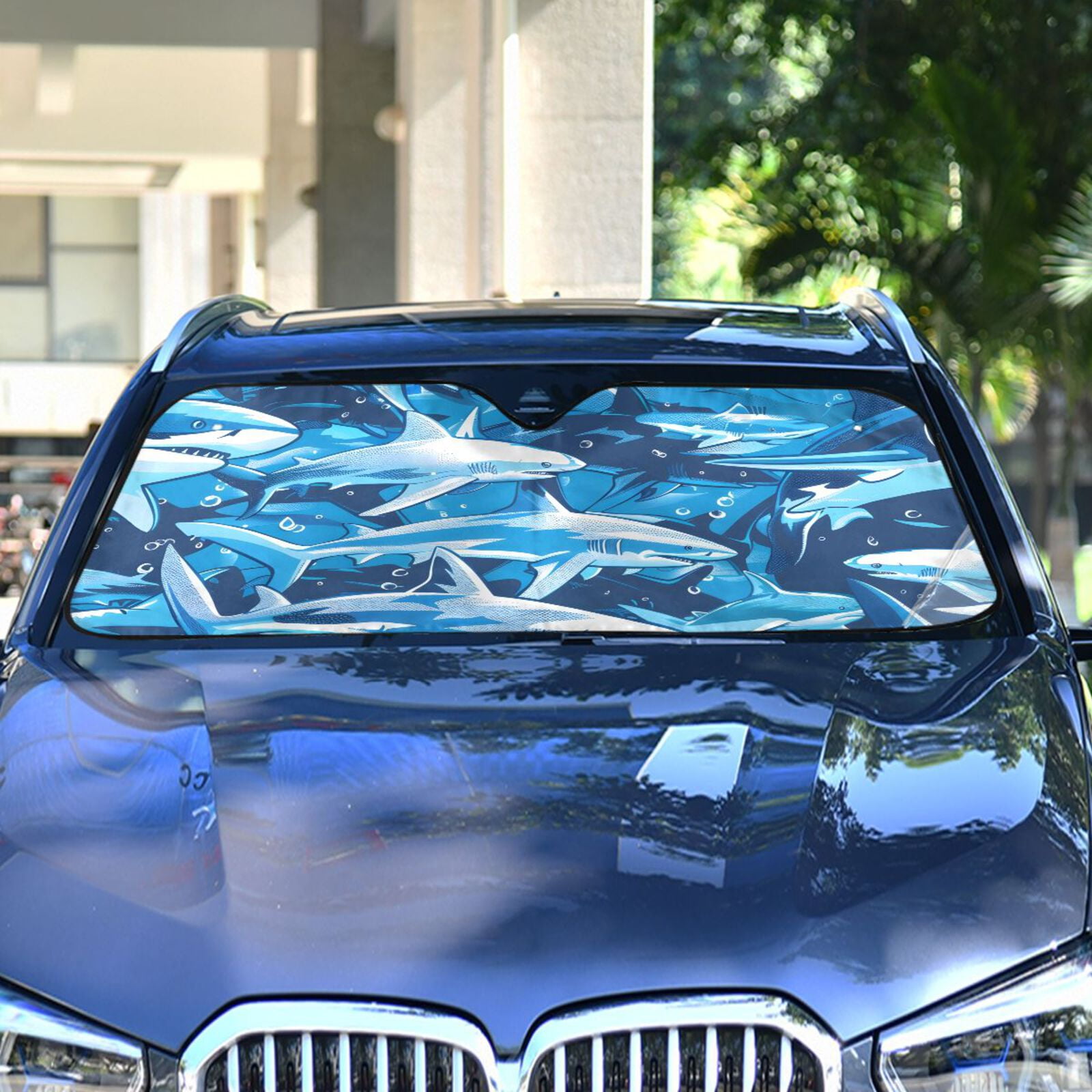 Blue and Sharks Automotive Front Car Windshield Sun Shade Reflector ...