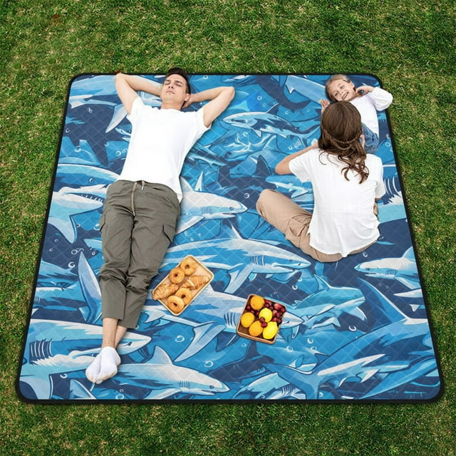 Blue and Sharks Beach Blanket Outdoor Picnic Blanket 78"x 78 ...