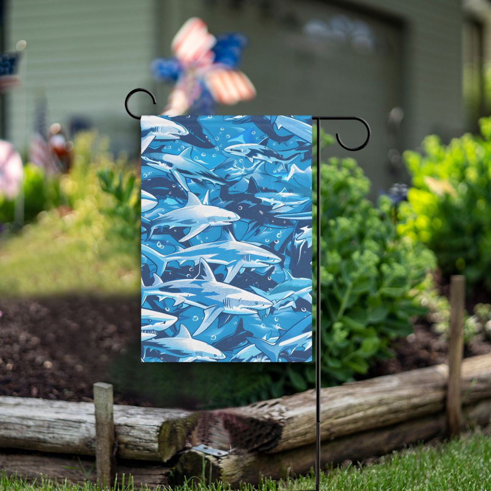 Blue and Sharks Garden Flag Double Sided Outdoor Banners for Courtyard ...