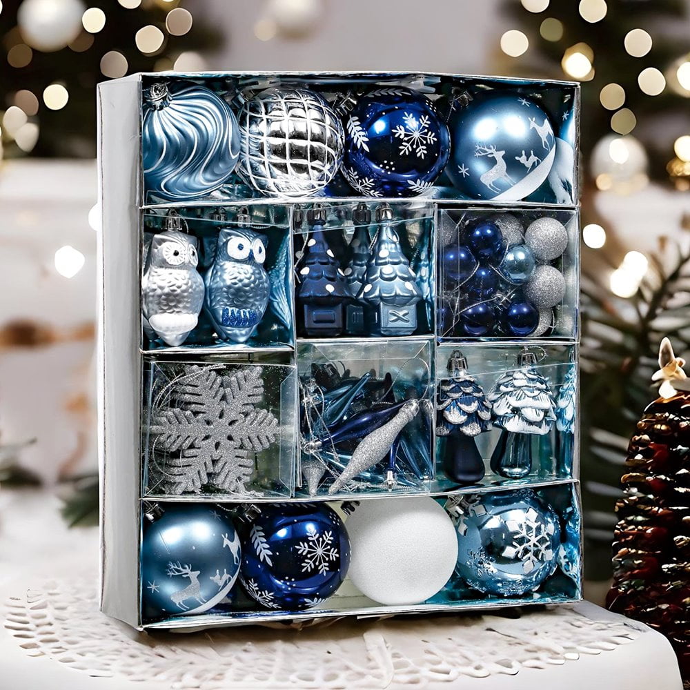Walmart Christmas Decorations: Blue & Silver 80-Piece Ornament Set with ...