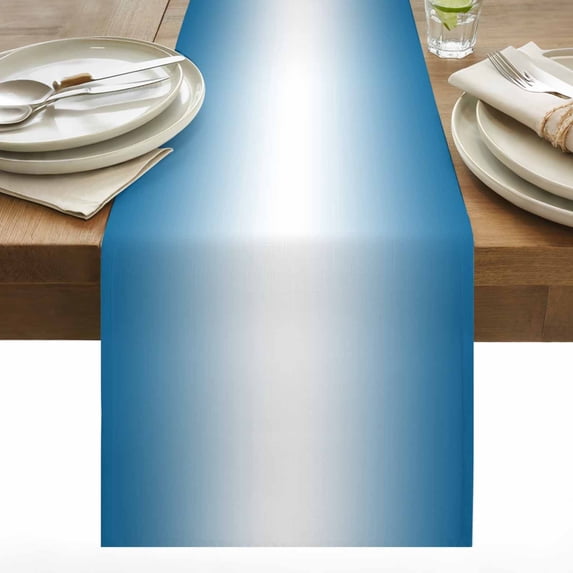 Blue and Table Runner 13x90 inch White Gradient Cotton Linen Dining ...