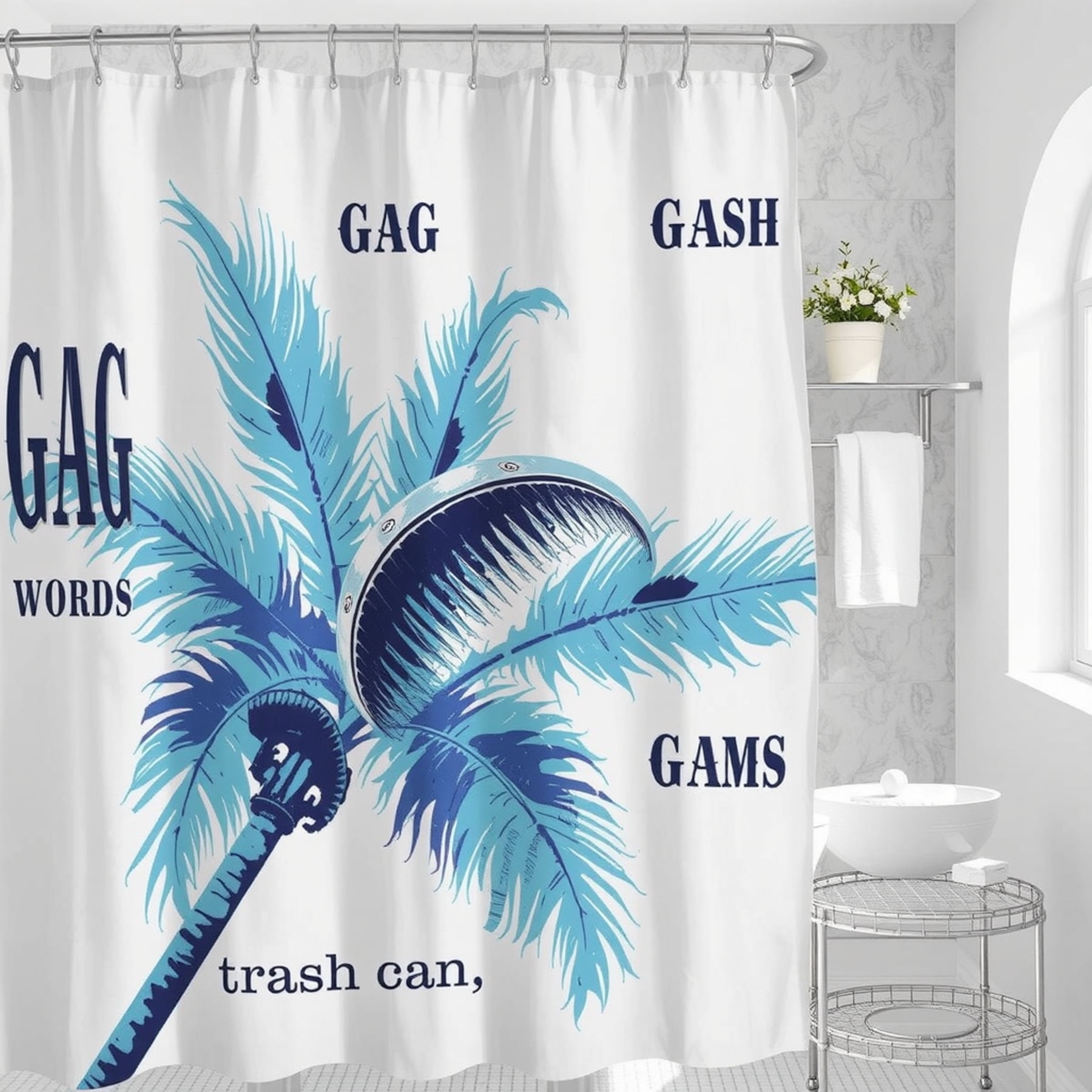 Blue and Teal Tree Leaves Shower Curtain with Can Design - GAG, GASH ...