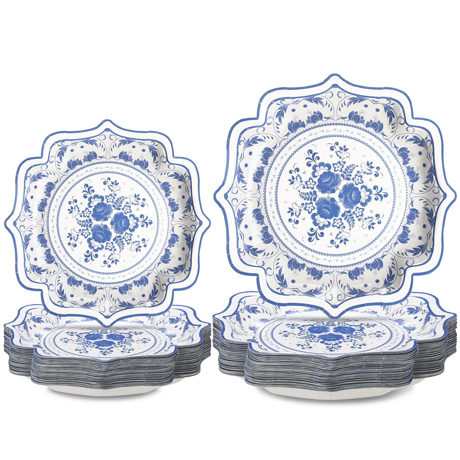 Blue and White 8 Inch and 10 Inch Disposable Paper Plates Bulk Set for ...