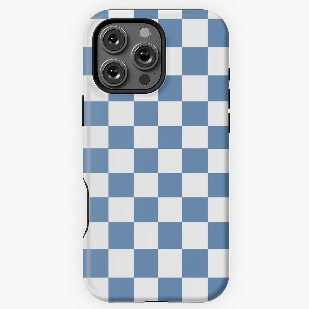Blue and White Checker Board Pattern Phone Case for iPhone 16 15 14 13 ...