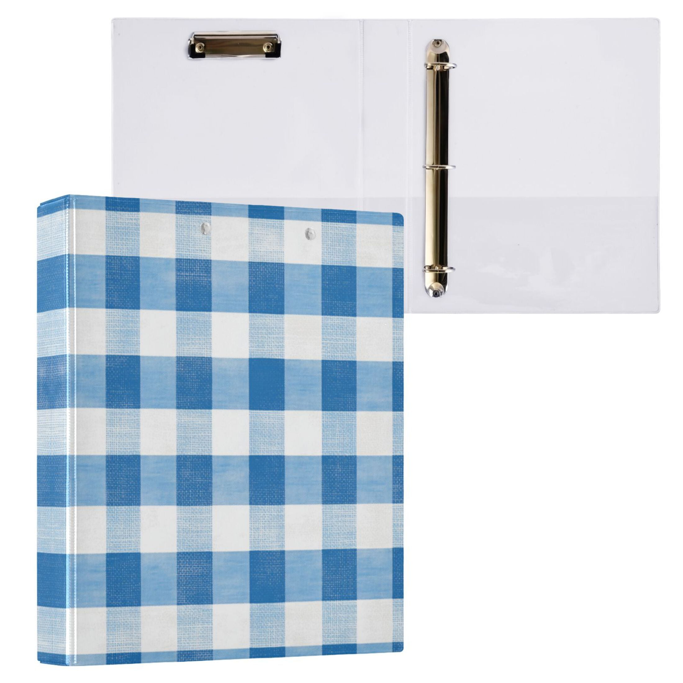 Blue and White Checkered Pattern 3 Ring Hardcover Binders 1.5in Round ...