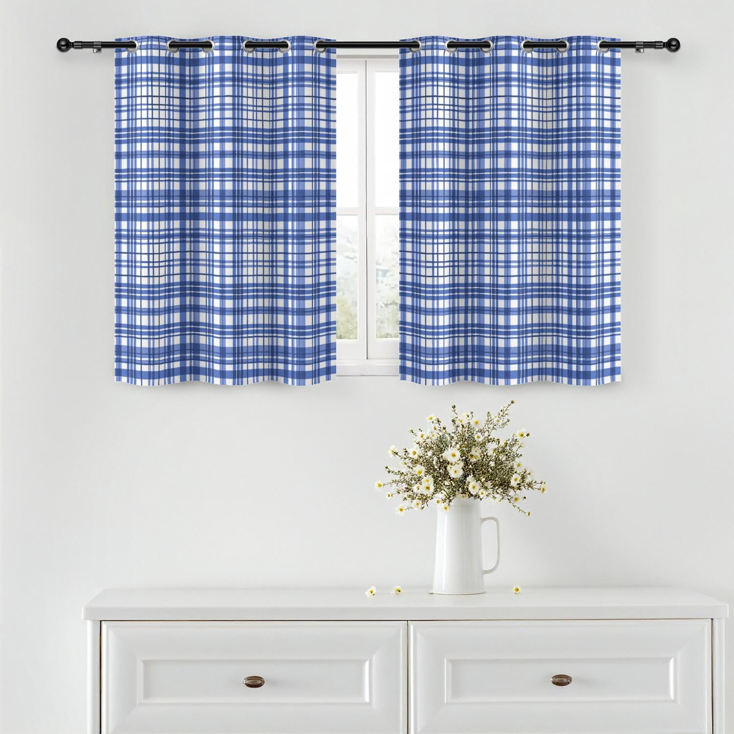 Blue and White Checkered Pattern Blackout Curtains,Triple Weaved Fabric ...
